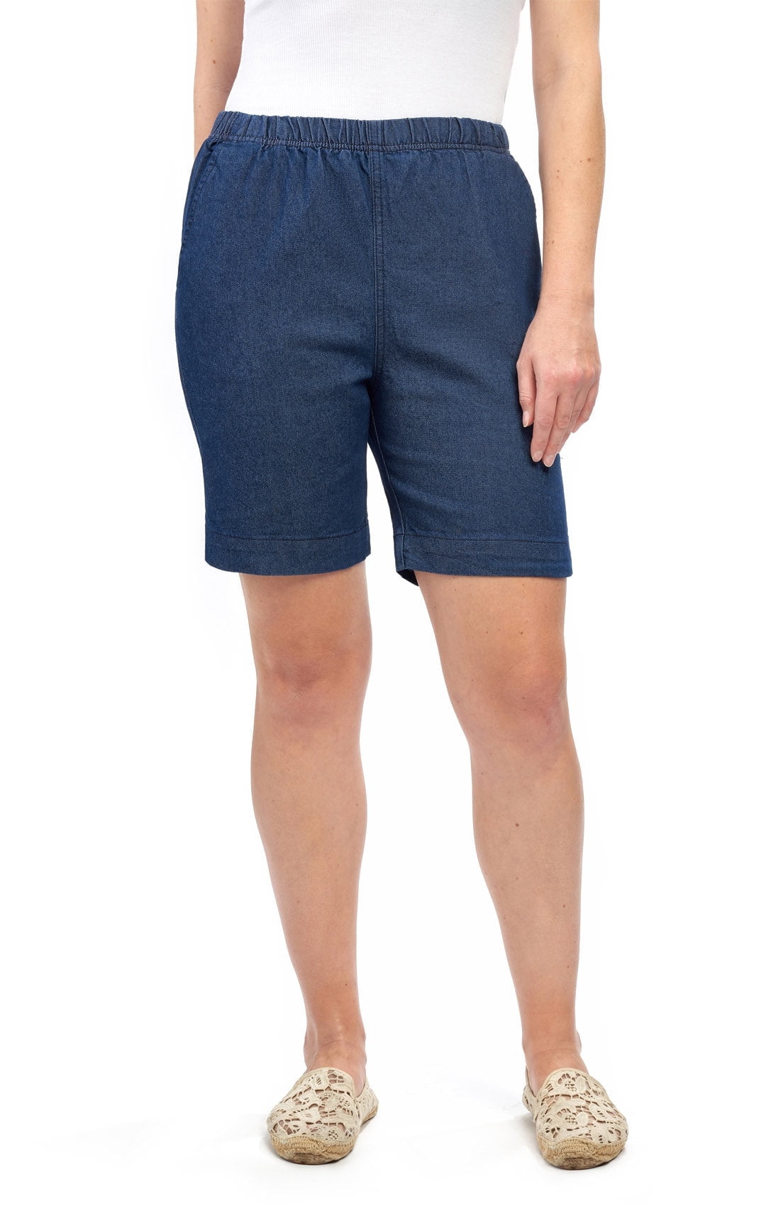 Turtle Bay Women's Mid-Length Pull On Denim Shorts - Stretch Waist, No ...