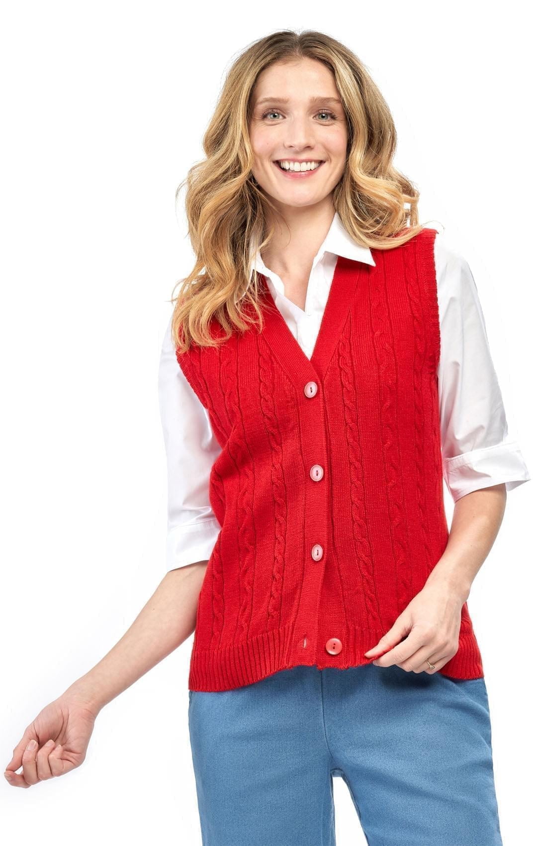 Turtle Bay Lightweight Women's Button Front Cable Cardigan Sweater Vest ...