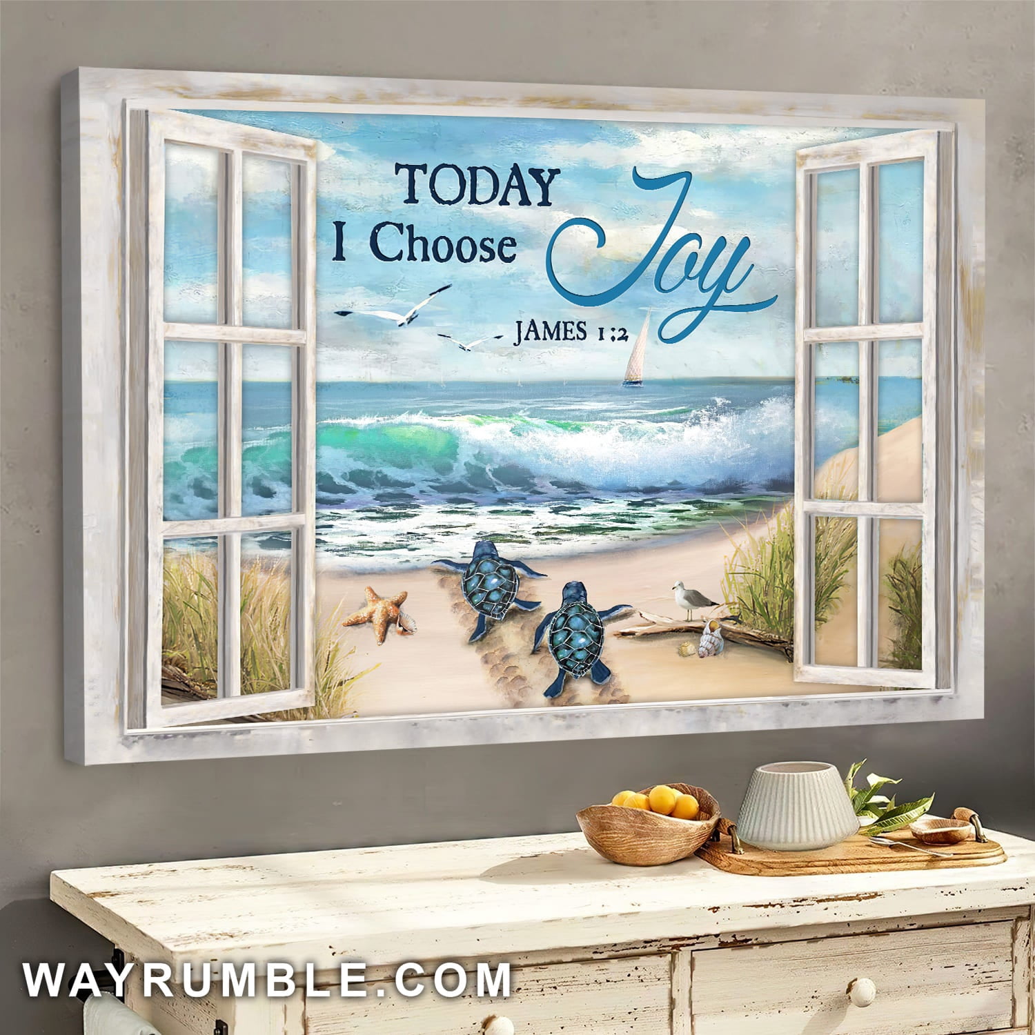 Turtle, Beach, Seagull, Today I choose joy - Jesus Landscape poster ...