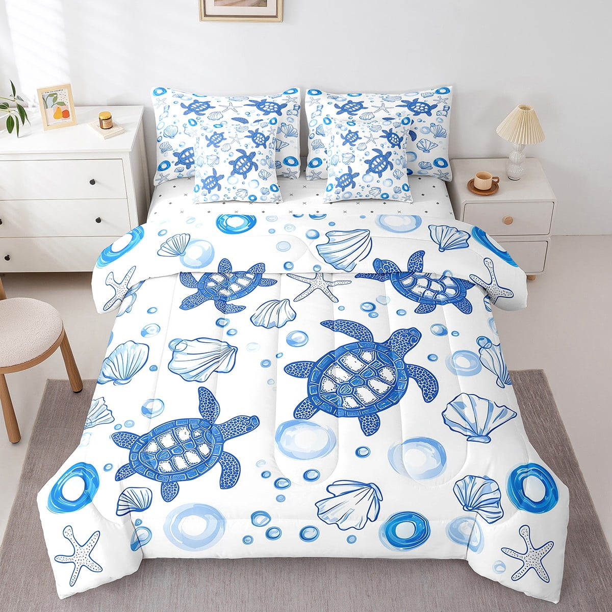 Turtle Bed In A Bag With Sheets Room Decor,Cute Sea Tortoise Bedding ...