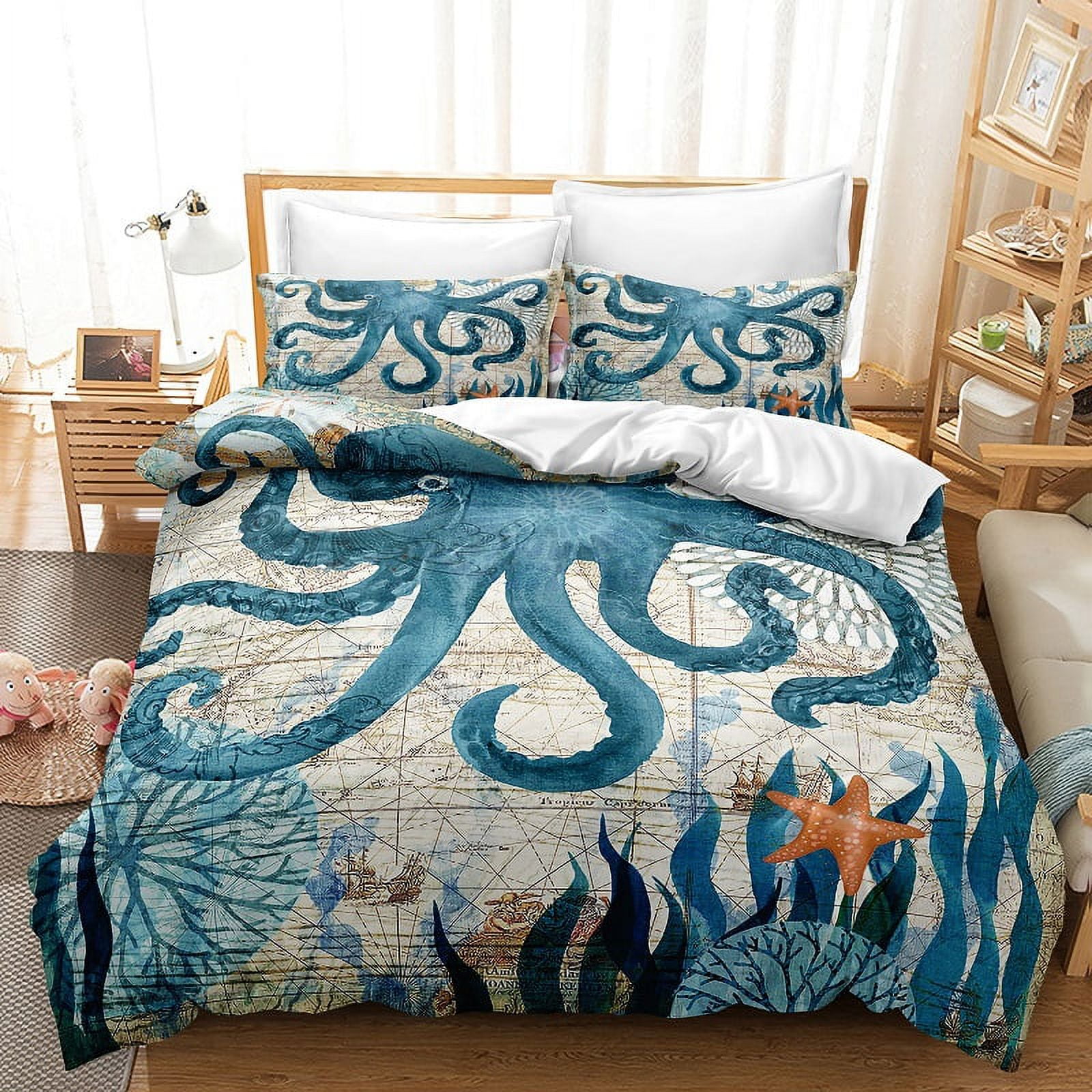 Turtle Bedding Set,Aqua Turquoise Ocean Beach Themed Duvet Cover For ...