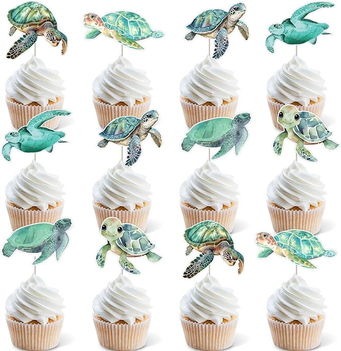 Turtle Birthday Decorations 24pcs Sea Turtle Theme Cake Toppers for ...