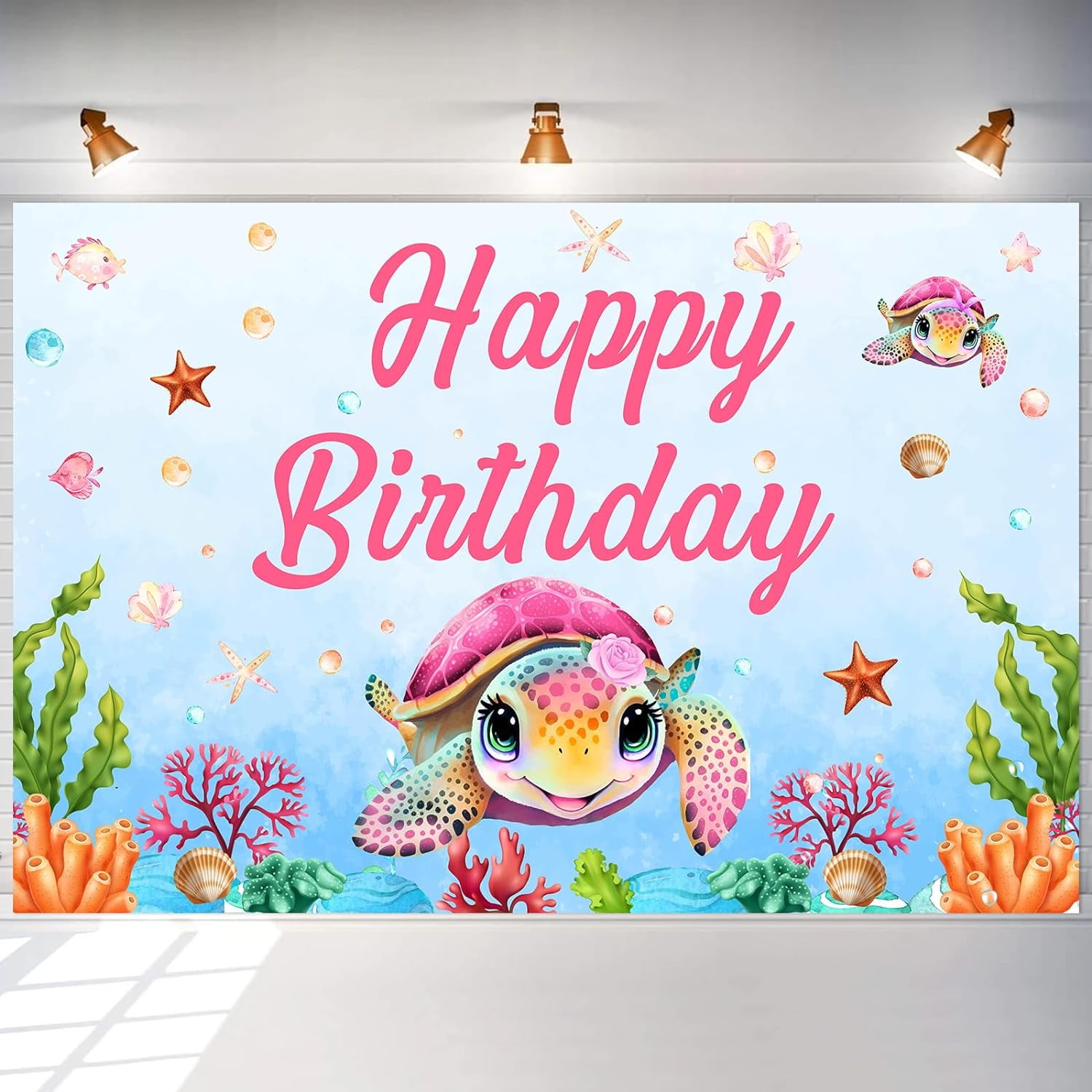 Pink Turtle Birthday Party Backdrop for Under the Sea Theme - Girls ...