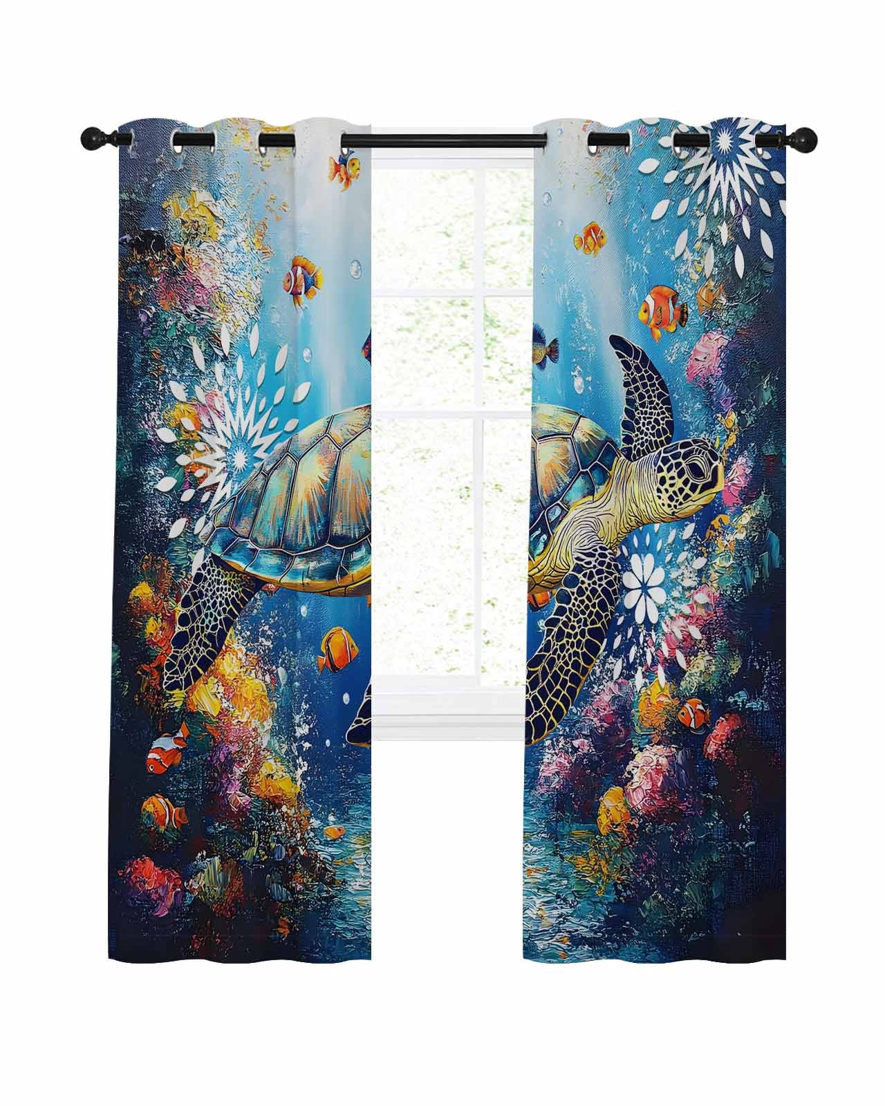 Turtle Blackout Curtains, Light Blocking Print Window Curtains, Ocean ...