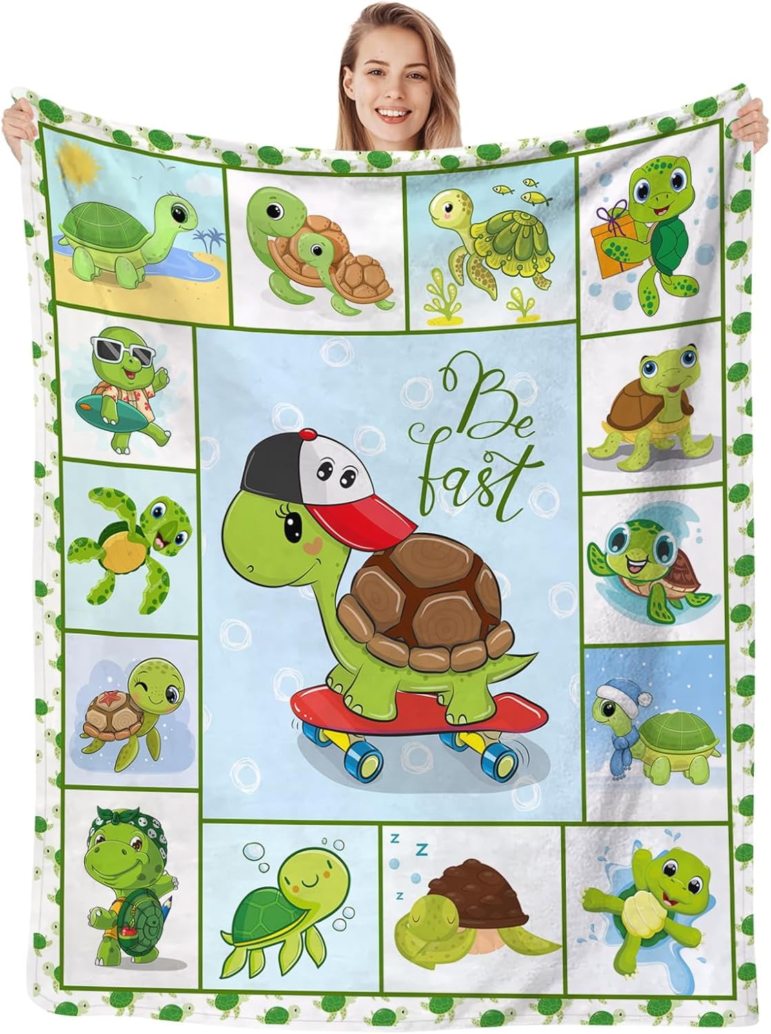 Turtle Blanket Cute Sea Turtle Blankets Cartoon Green Ocean Animal ...