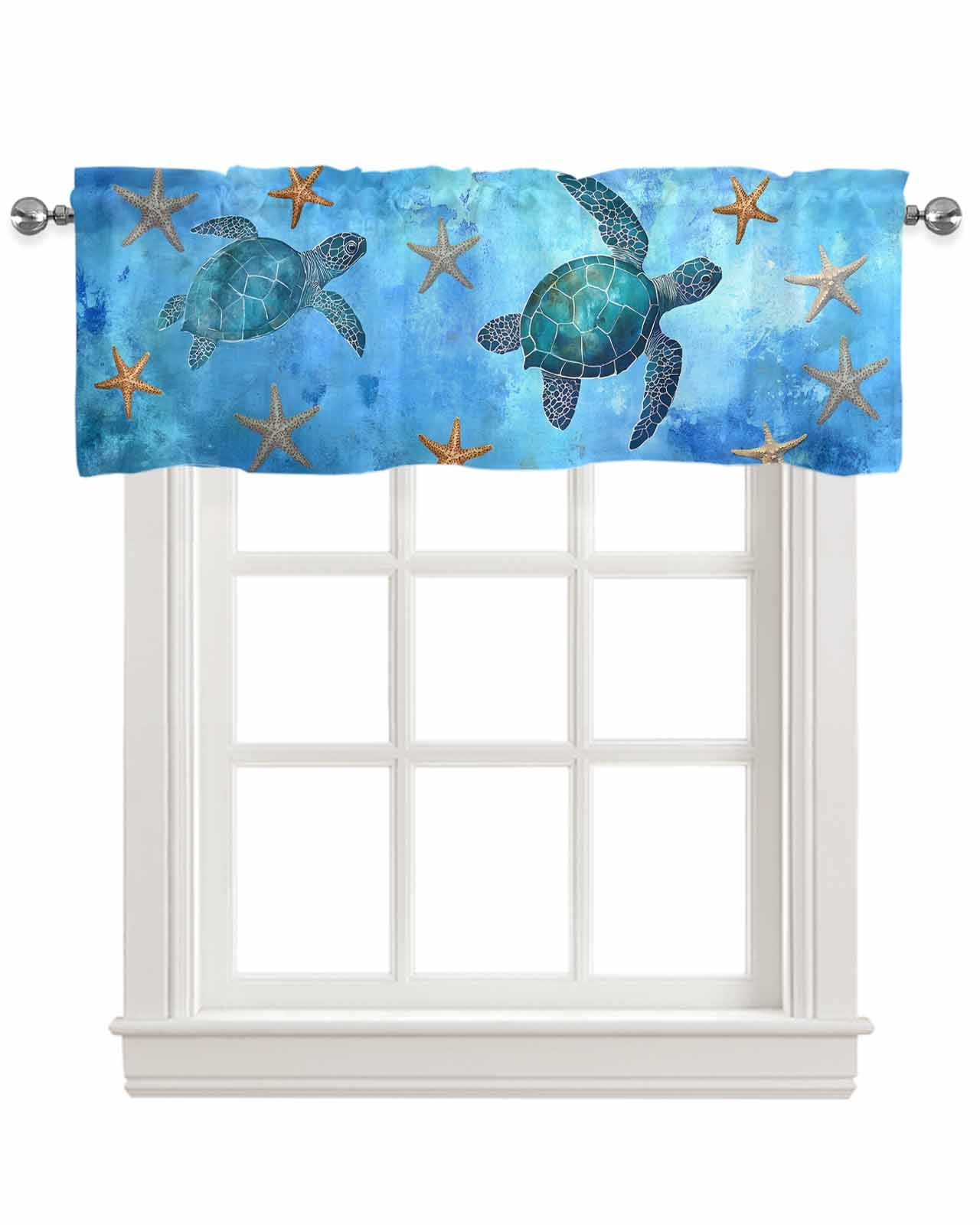 Turtle Blue Kitchen Valances for Windows Farmhouse Linen Window Valance ...