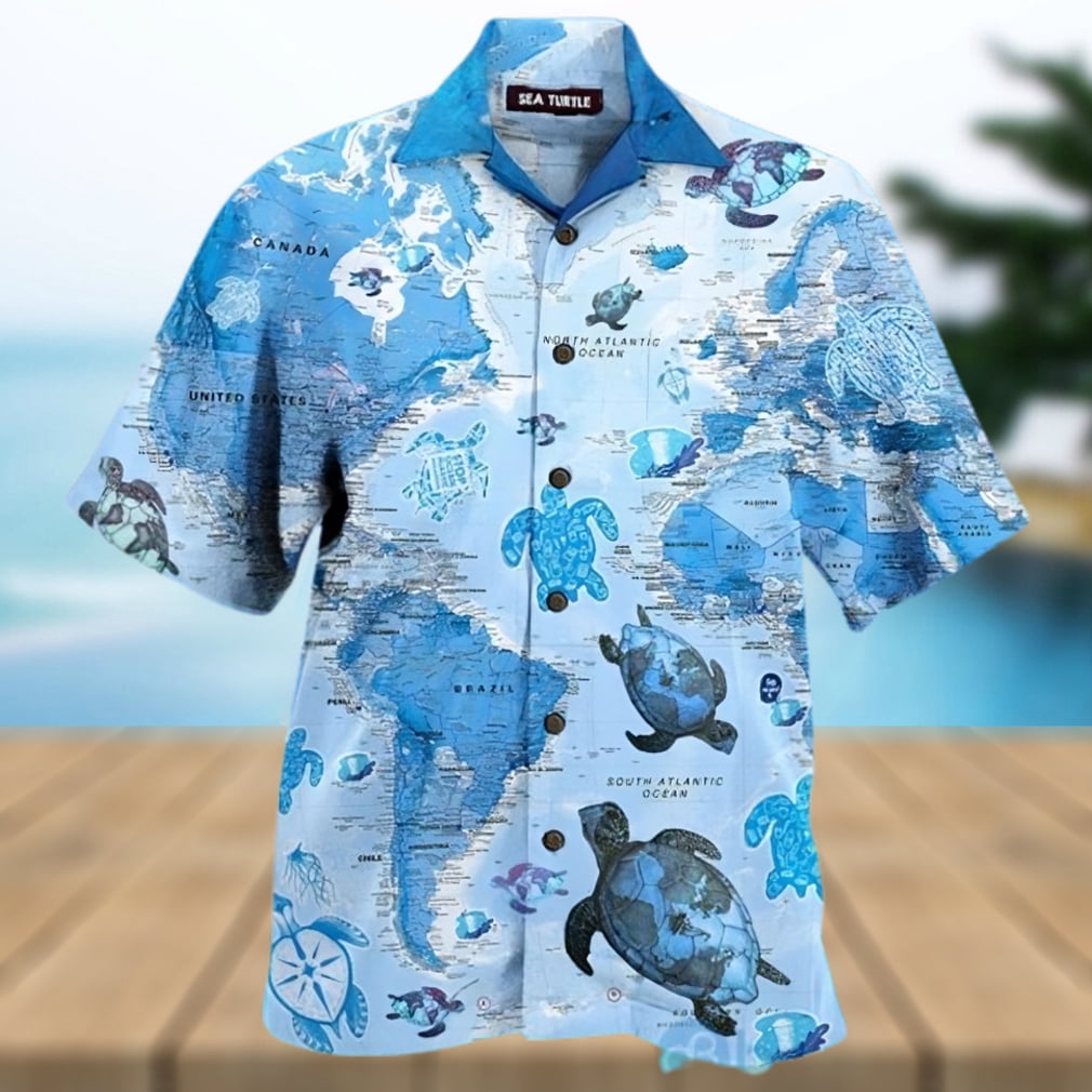 Turtle Blue Map Hawaiian Shirt - Walmart.com