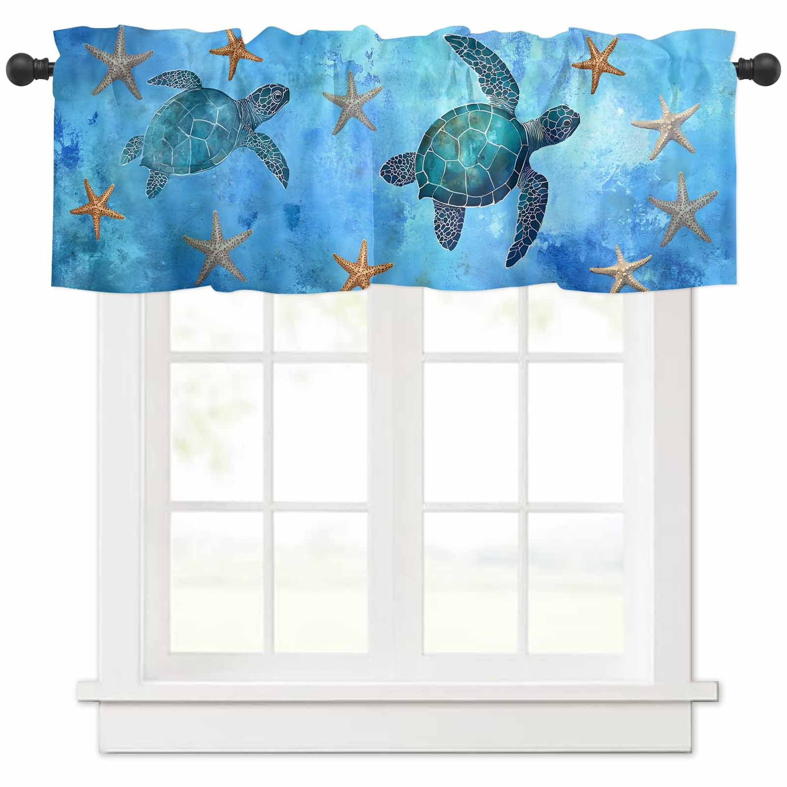 Turtle Blue Valances for Windows Farmhouse Kitchen Curtains Valances ...