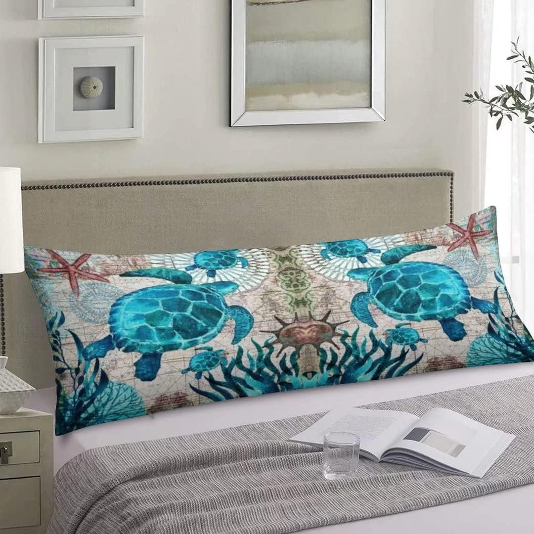 Turtle Body Pillow Cover Nautical Marine Blue Sea Turtles Coastal Beach ...