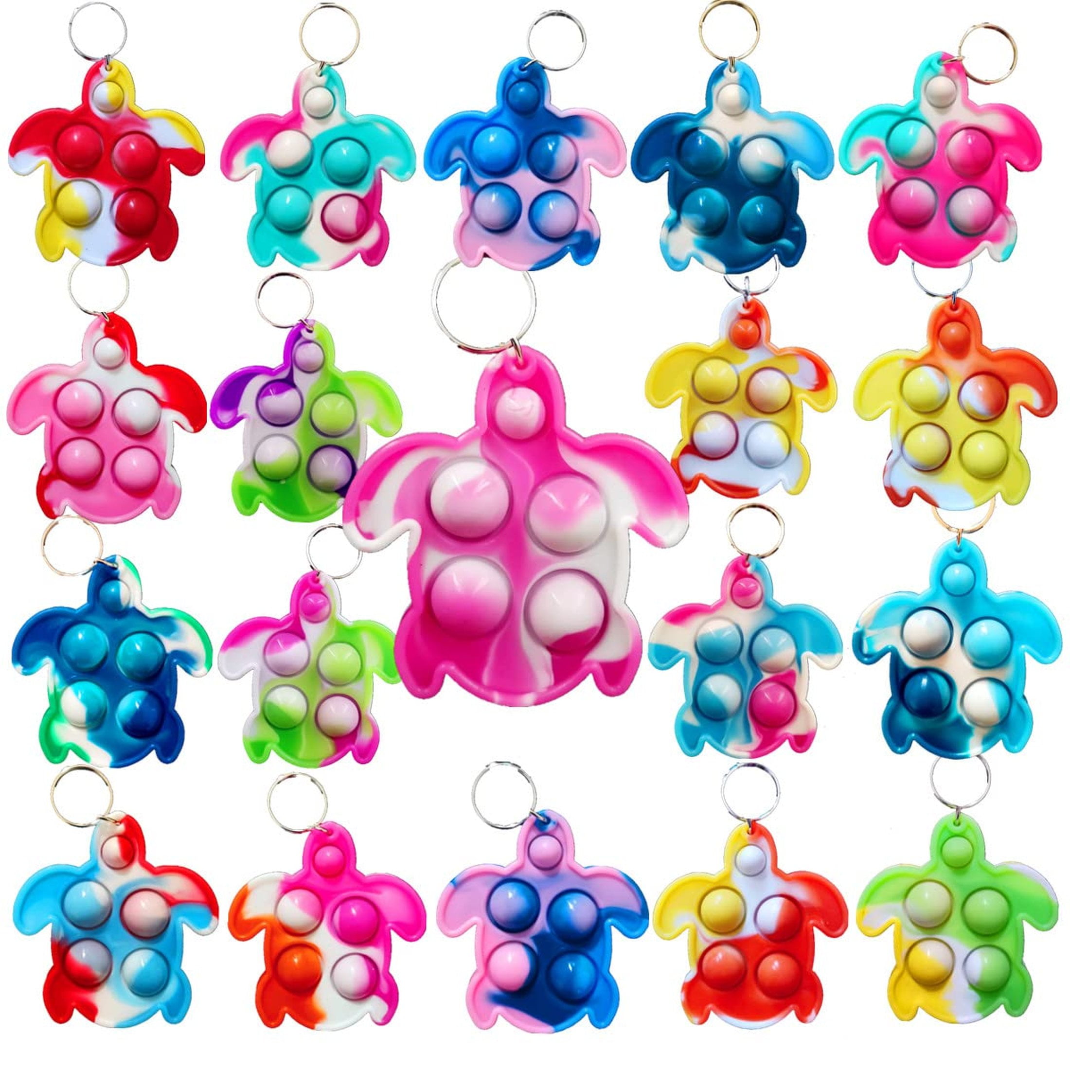 Turtle Bubble Fidget Keychain Pack - Fun Rainbow Mini Pop Toys for Kids ...