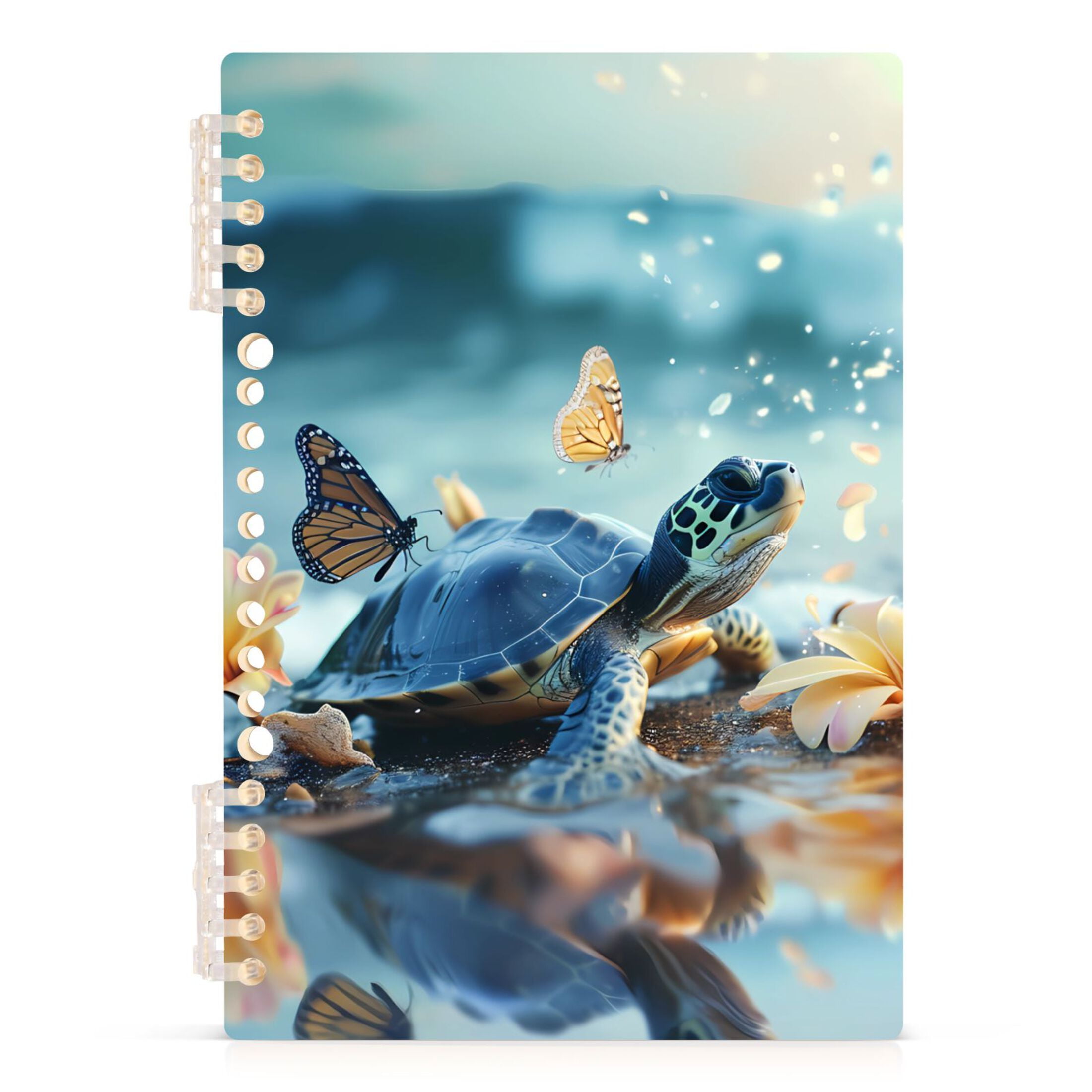 Turtle Butterfly Floral on Water Spiral Journal Notebook College Ruled ...