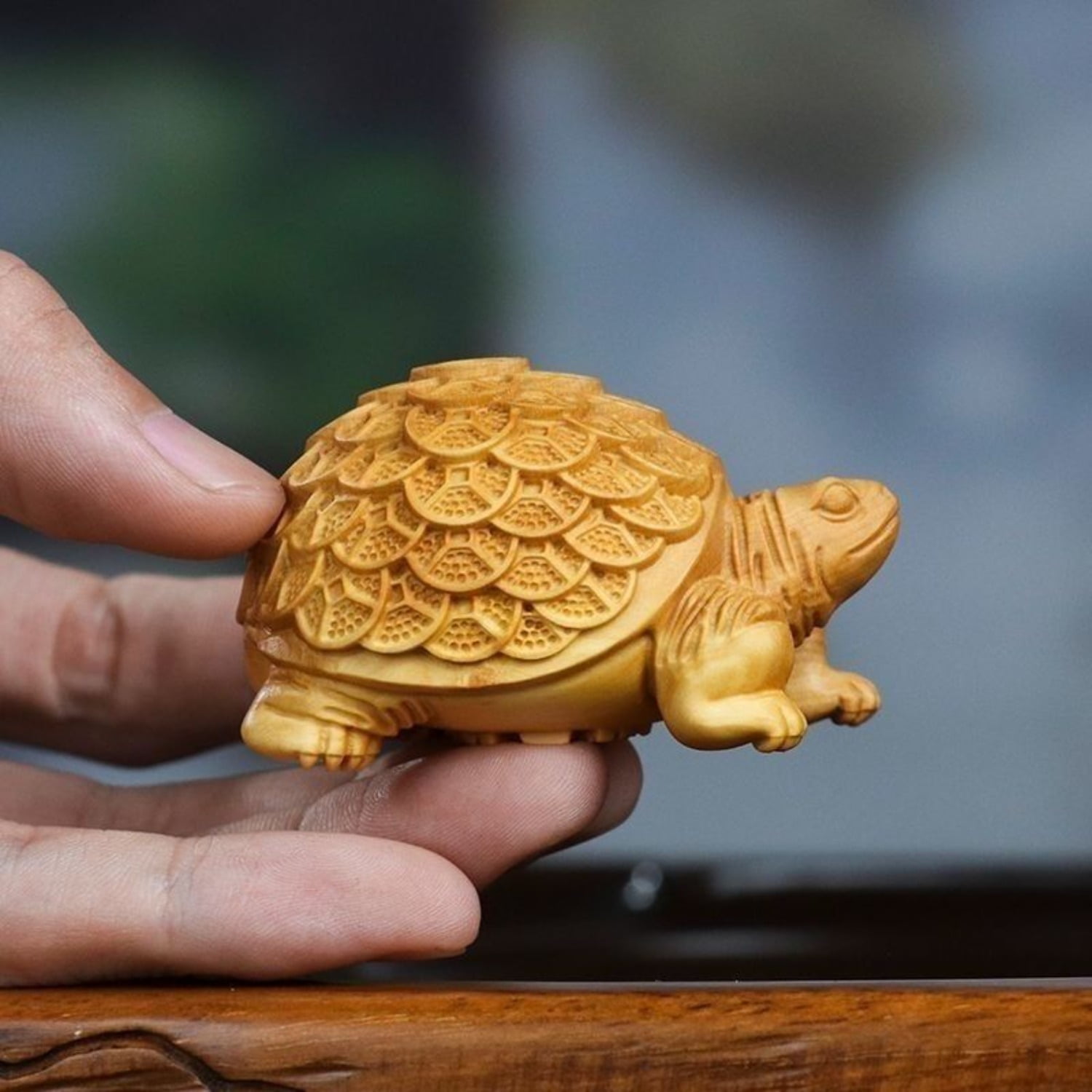 Turtle Cliff Cypress Solid Wood Carving Handle Piece Handmade Cultural ...