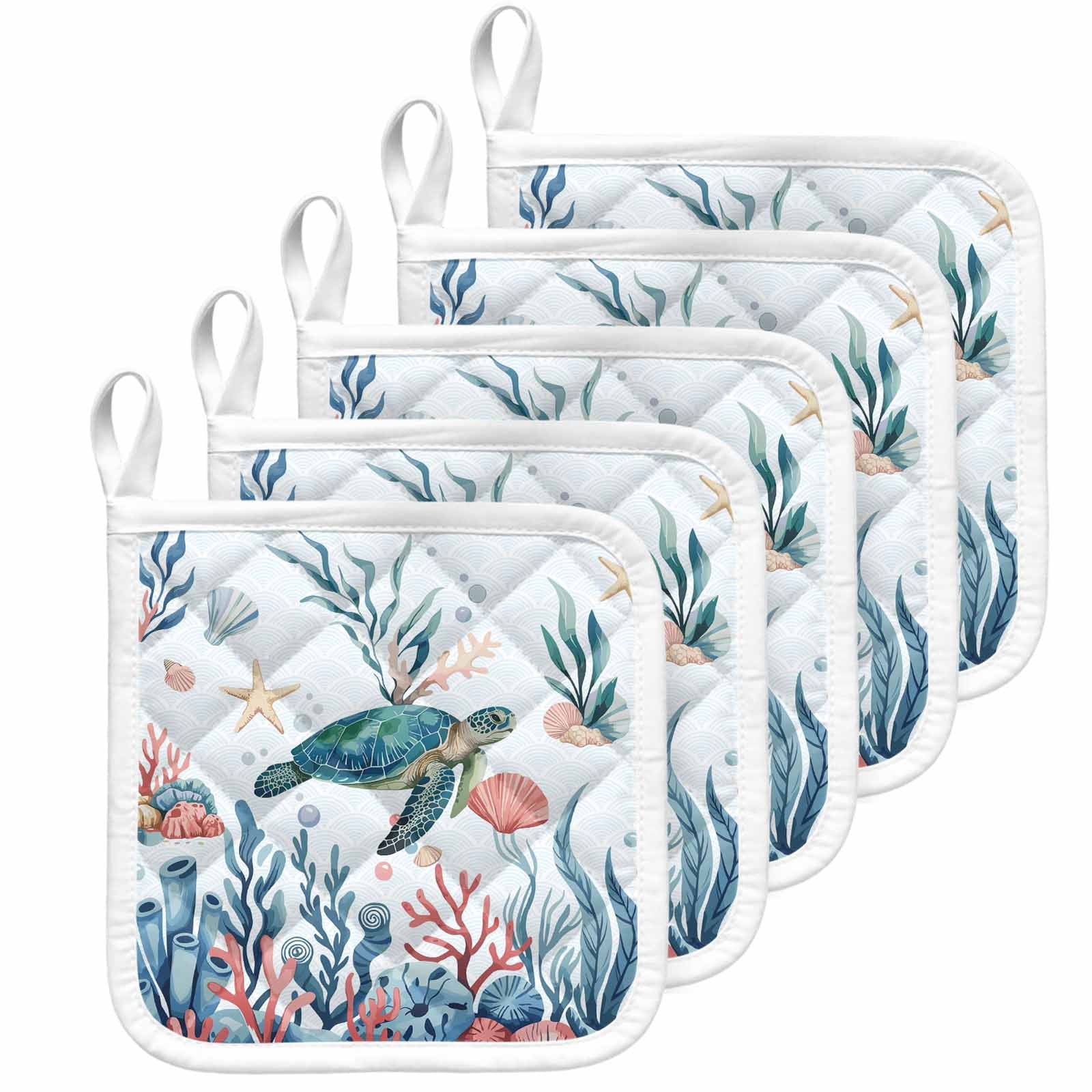 Turtle Coastal Pot Holders for Kitchen Heatproof Potholder, 5 Pack ...
