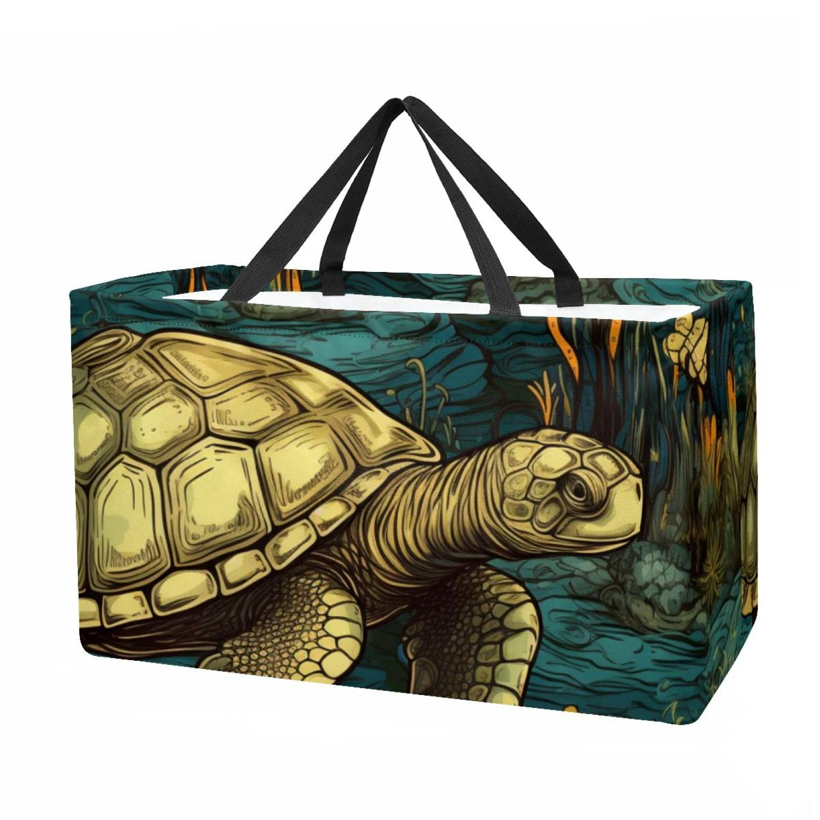 Turtle Collapsible Bucket Tote Bag Shopping Basket Oxford Cloth Picnic ...