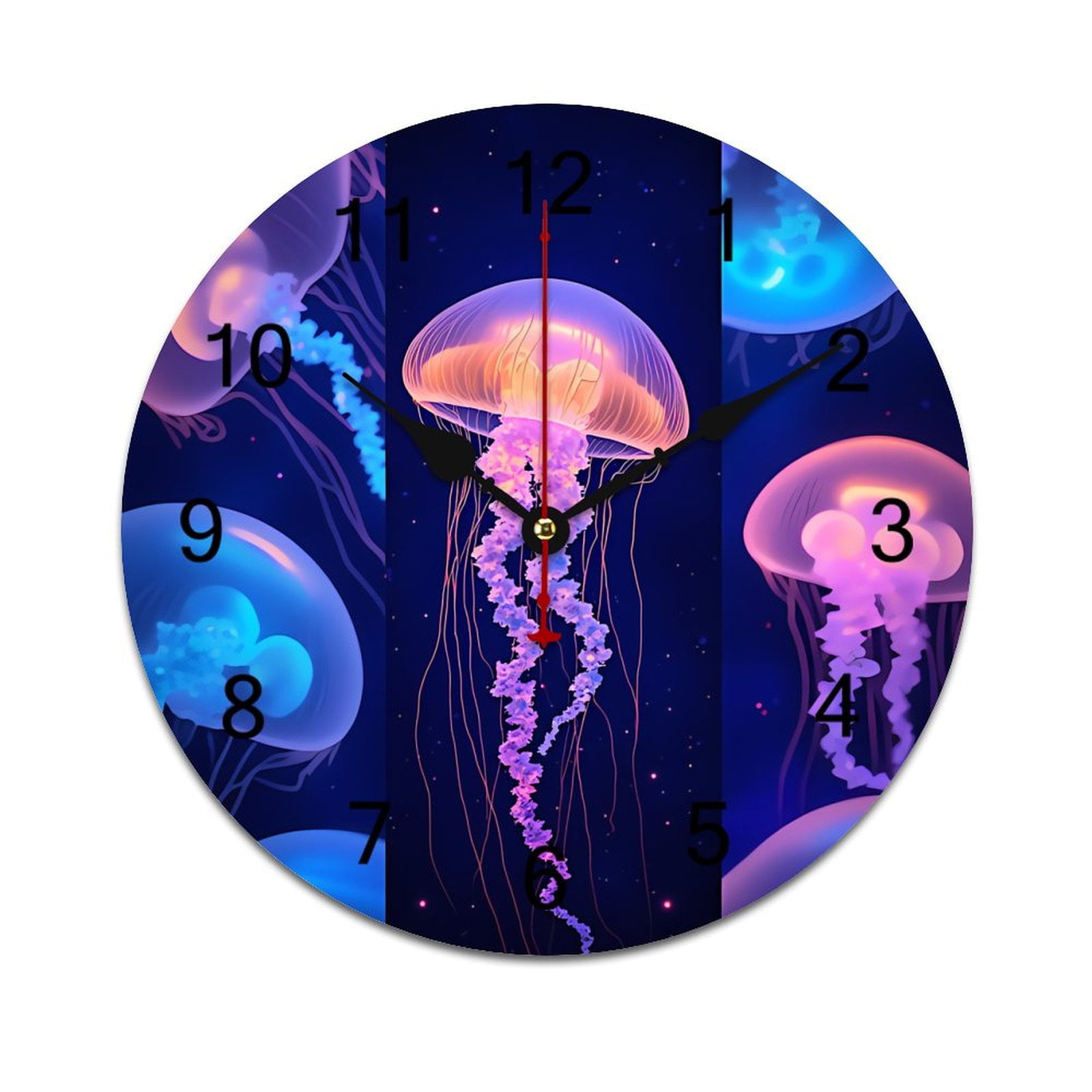 Turtle, Colorful Coral And Fish, Jellyfish Printed Silent Wall Clock ...