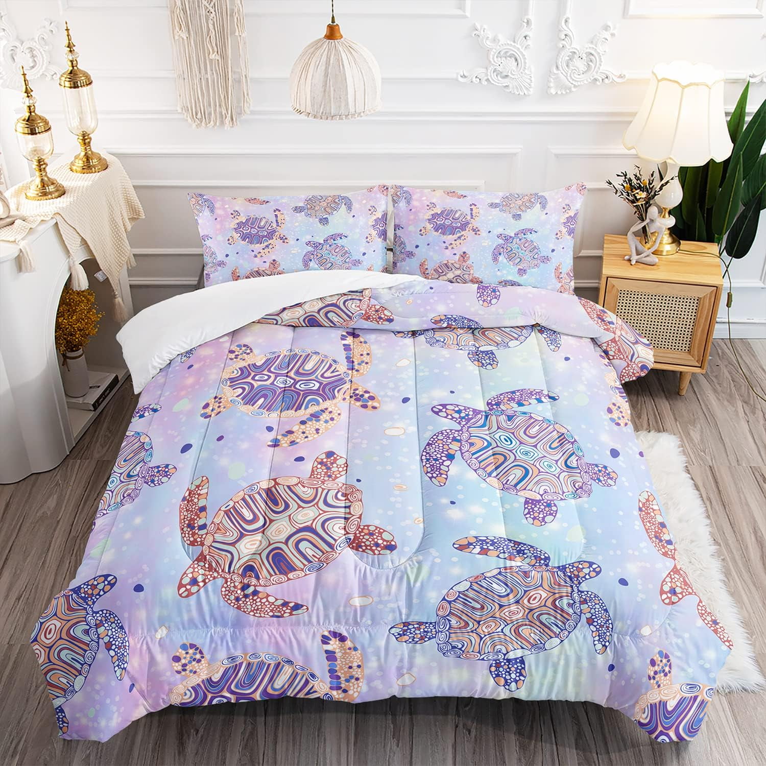 Turtle Comforter Set Ocean Watercolor Sea Turtle Bedding Set Tropical ...