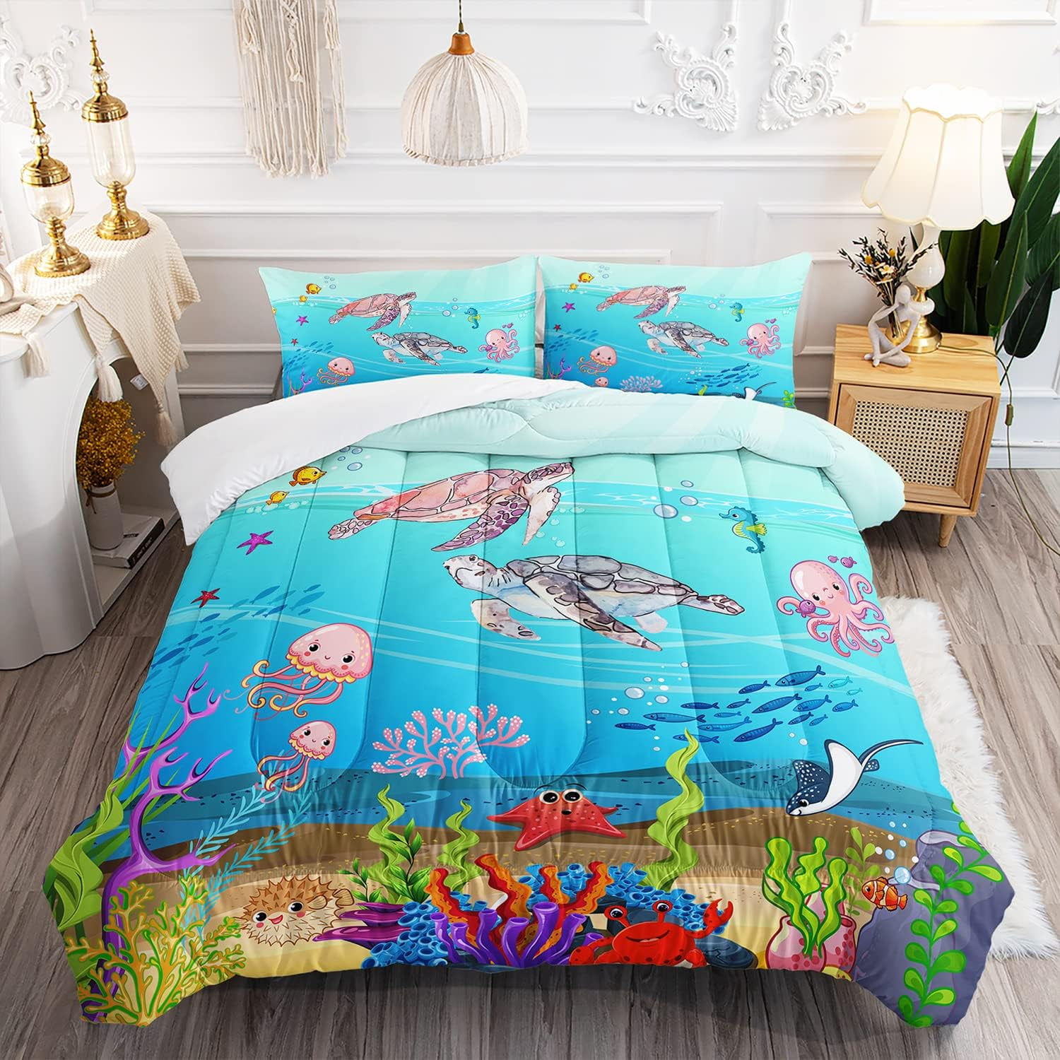 Turtle Comforter Set Twin Ocean Watercolor Sea Turtle Bedding Set ...