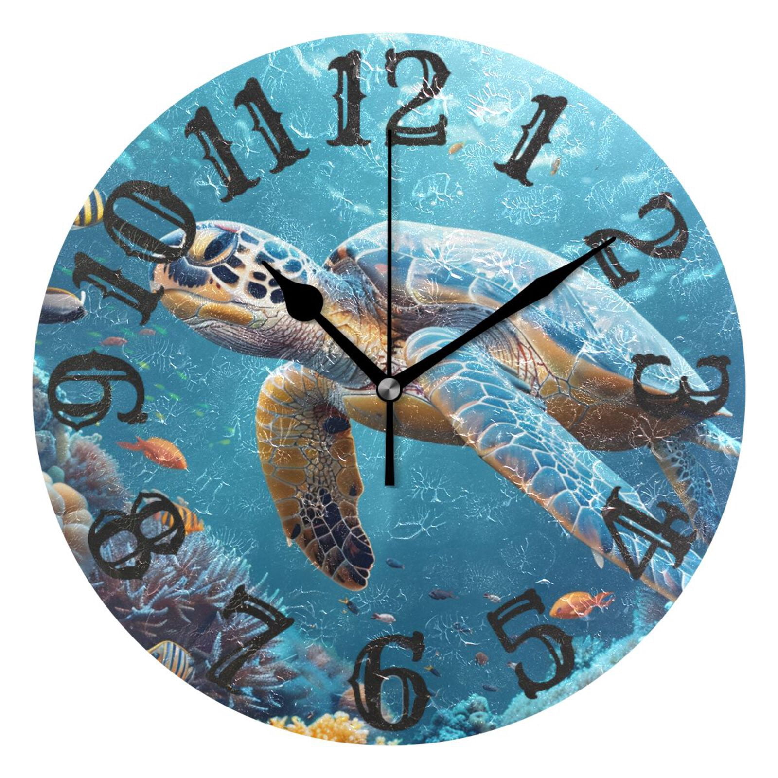 Turtle Corals Fish 10 inch Wall Clocks Non Ticking Easy to Read Battery ...