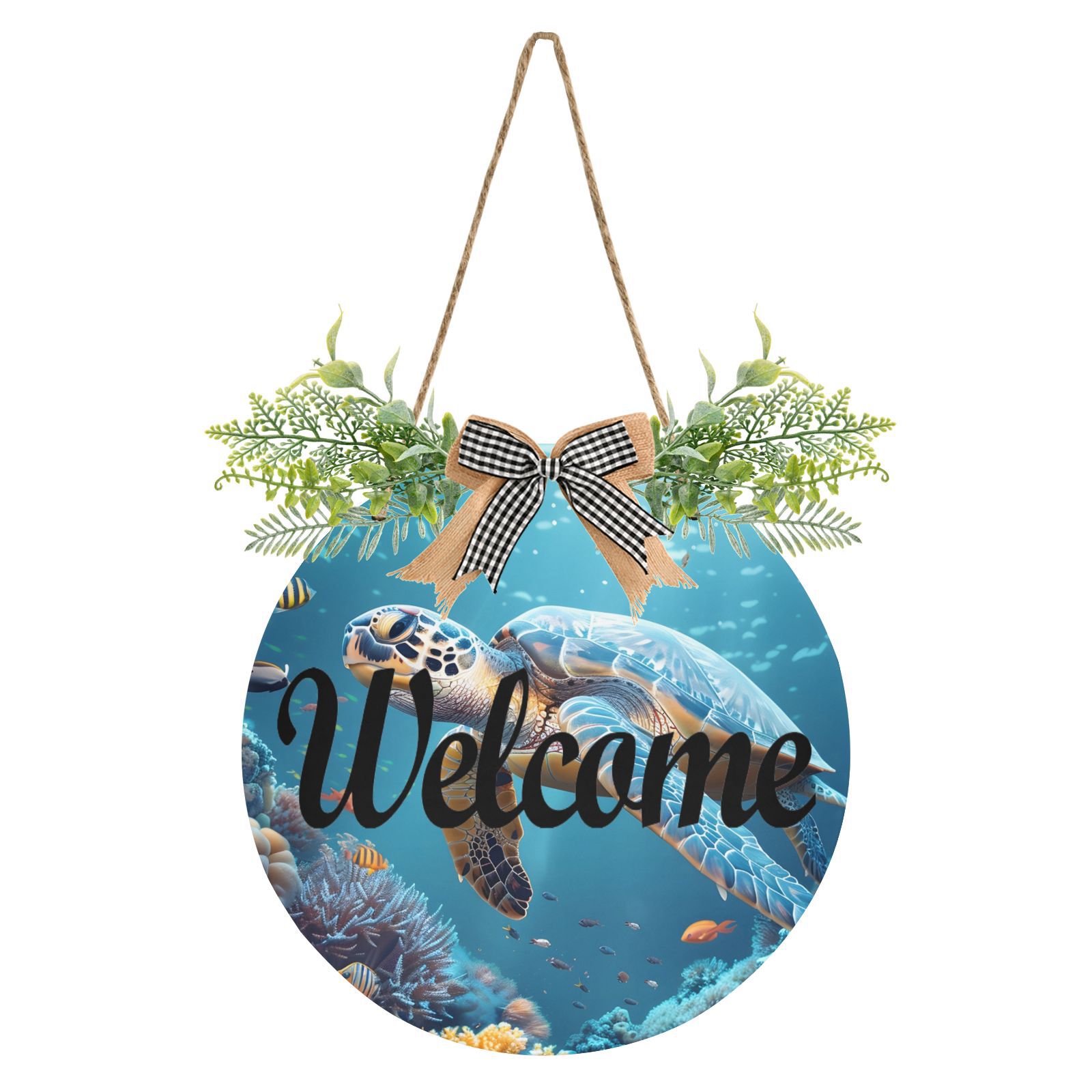 Turtle Corals Fish Welcome Sign for Front Door Wreath Door Sign for ...