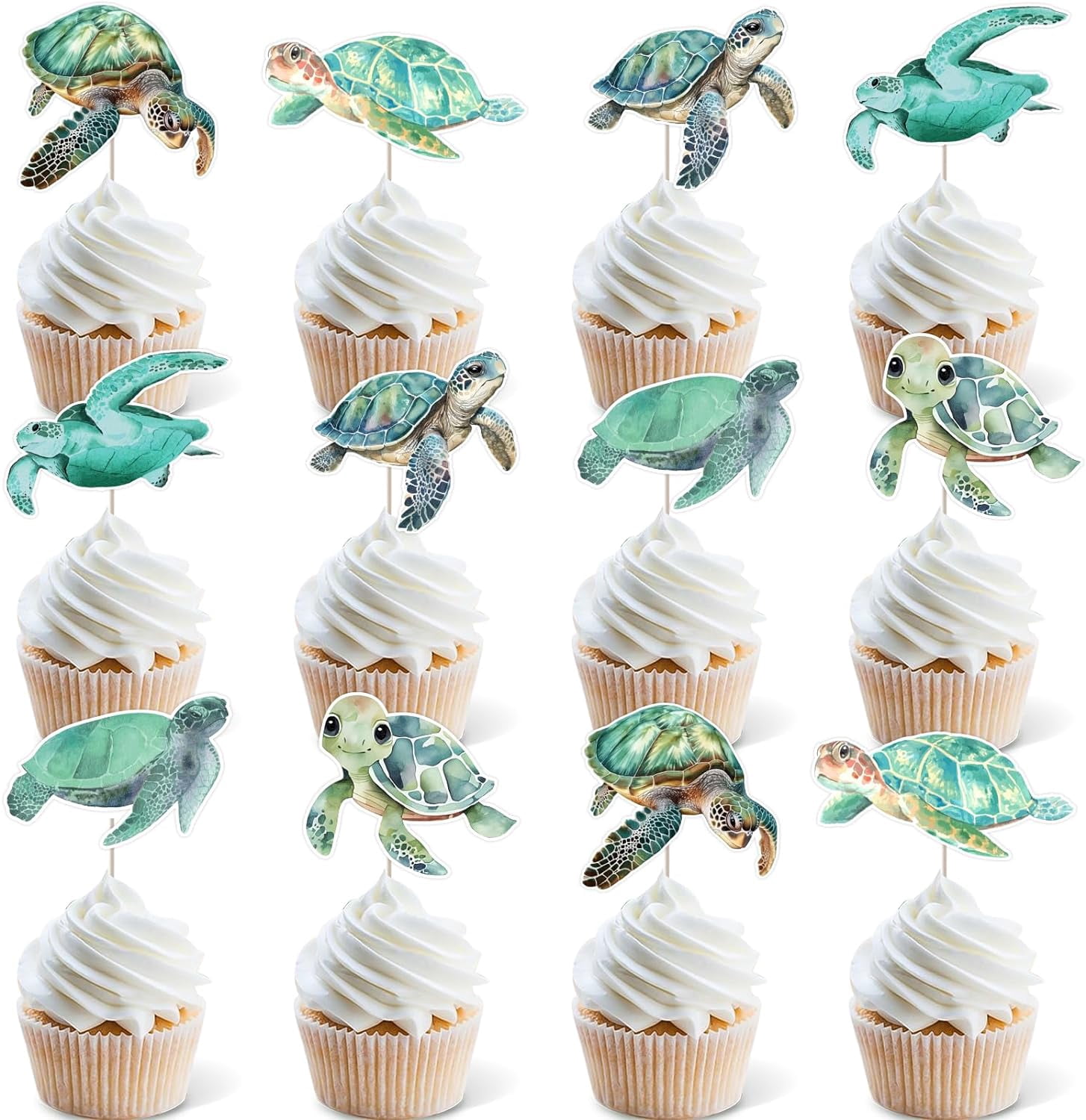 Turtle Cupcake Toppers 24PCS Sea Turtle Birthday Decorations Under the ...