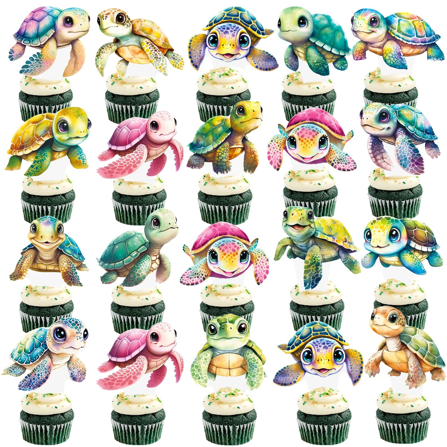 Turtle Cupcake Toppers 48Pcs Sea Turtle Baby KMC2Shower Cake ...