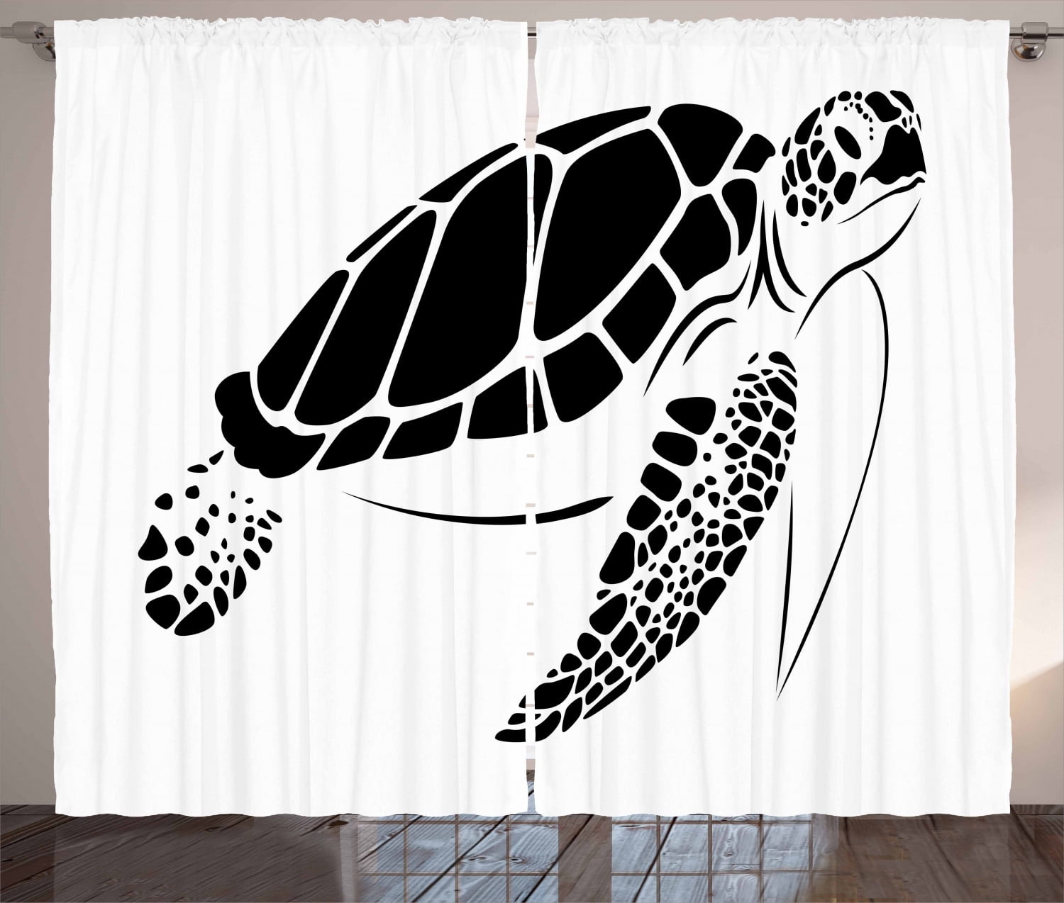 Ambesonne Turtle Curtains 2 Panel Set, Monotone Caretta Caretta, 108" x ...