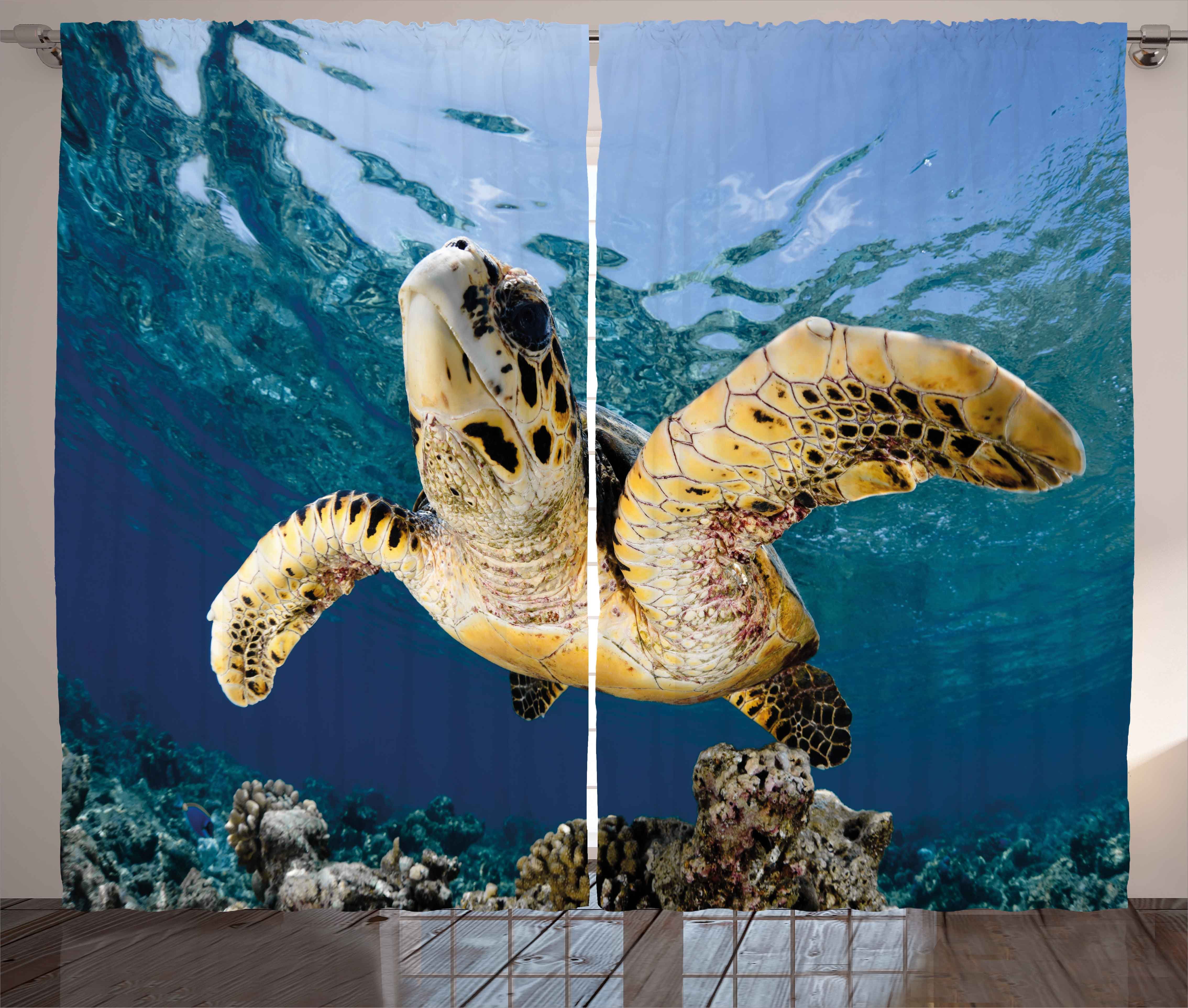 Ambesonne Ocean Curtains 2 Panel Set, Hawksbill Sea Turtle, 108" x 90 ...