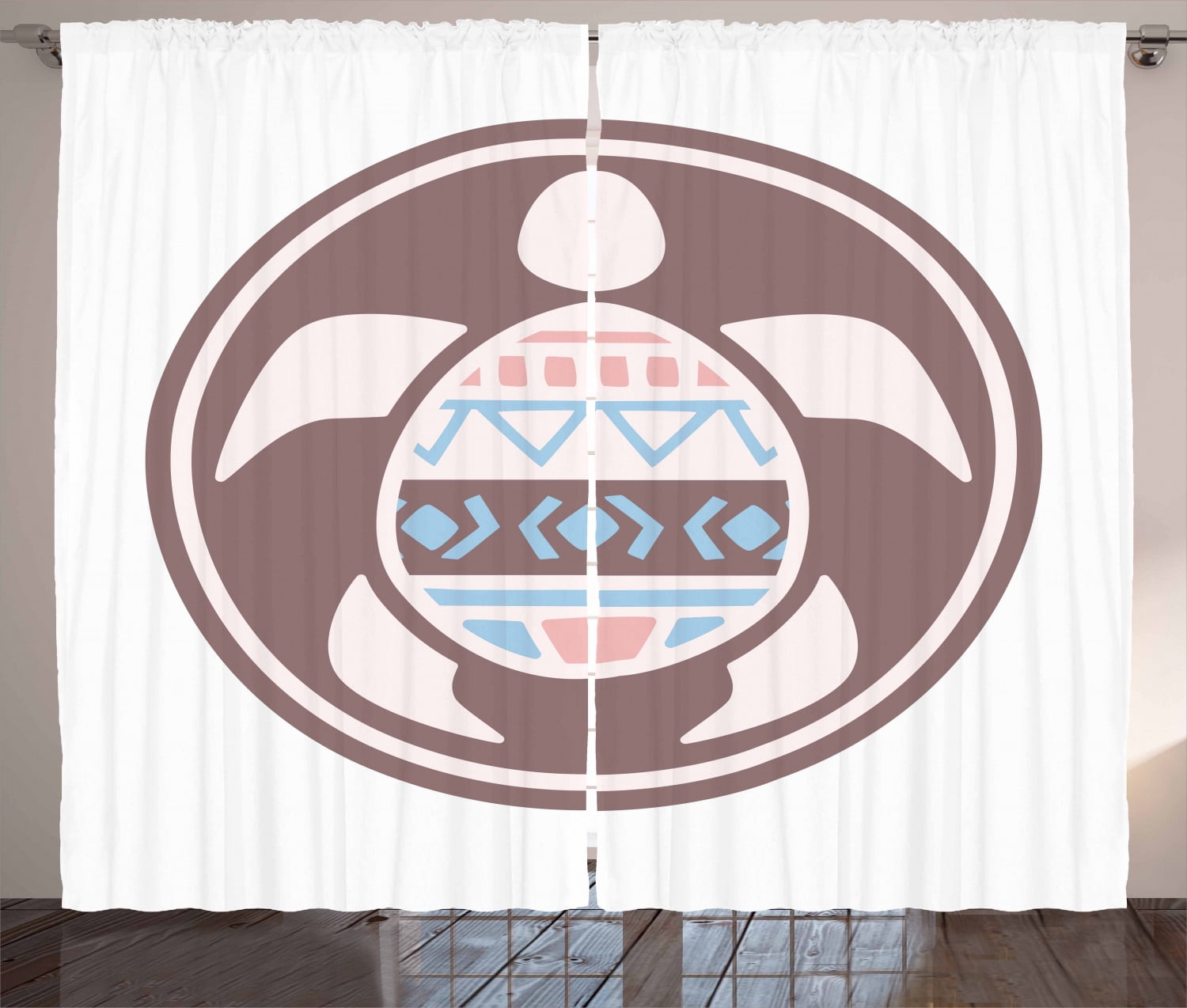 Turtle Curtains 2 Panels Set, Tribal Animal Composition with Angled ...
