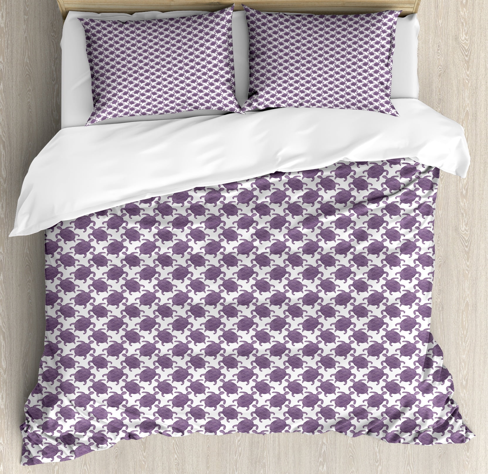 Turtle Duvet Cover Set, Aquarelle Caretta Caretta Silhouette in Grunge ...