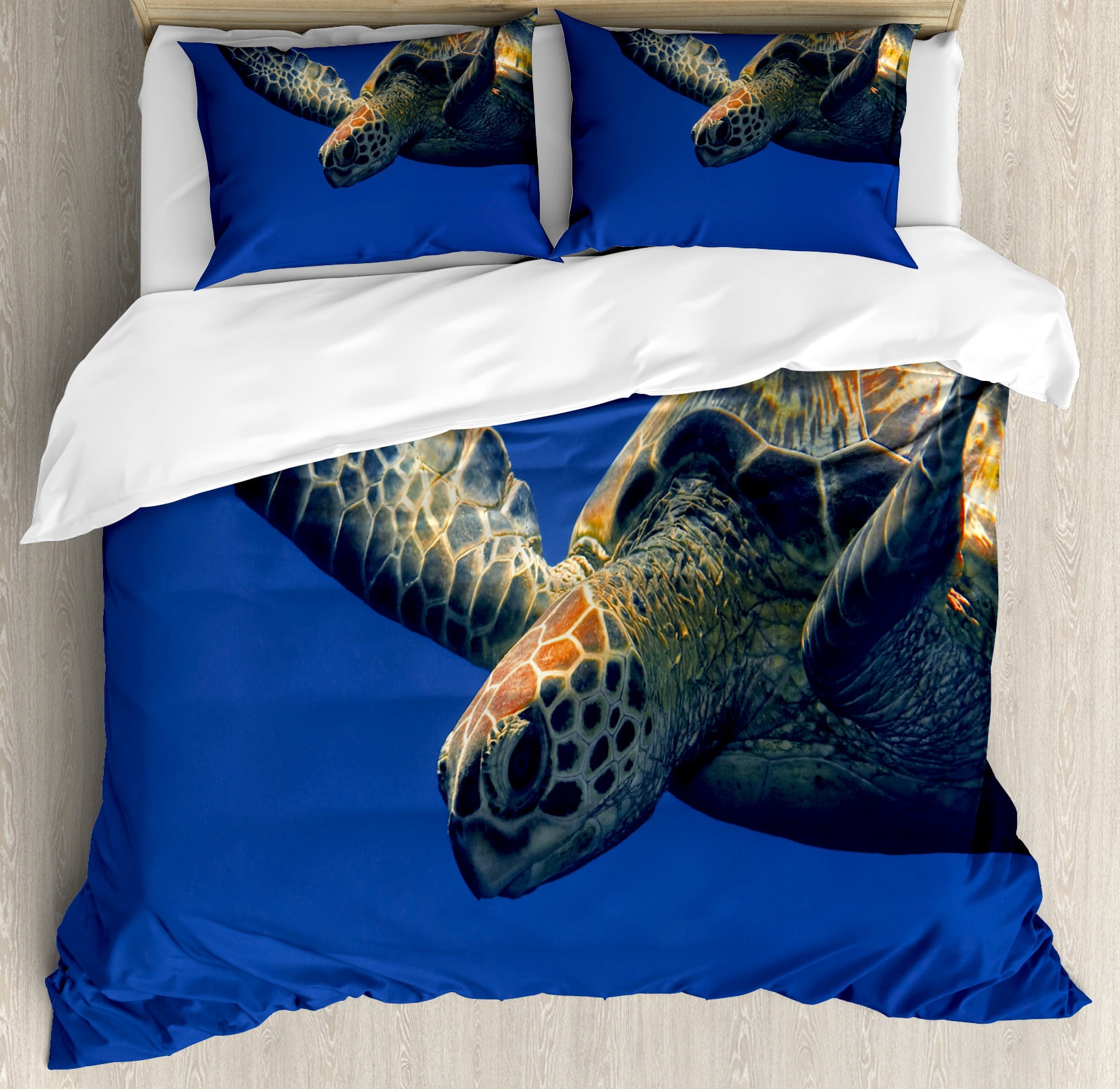 Turtle Duvet Cover Set, Close up Photo of Green Turtle at Sipadan ...