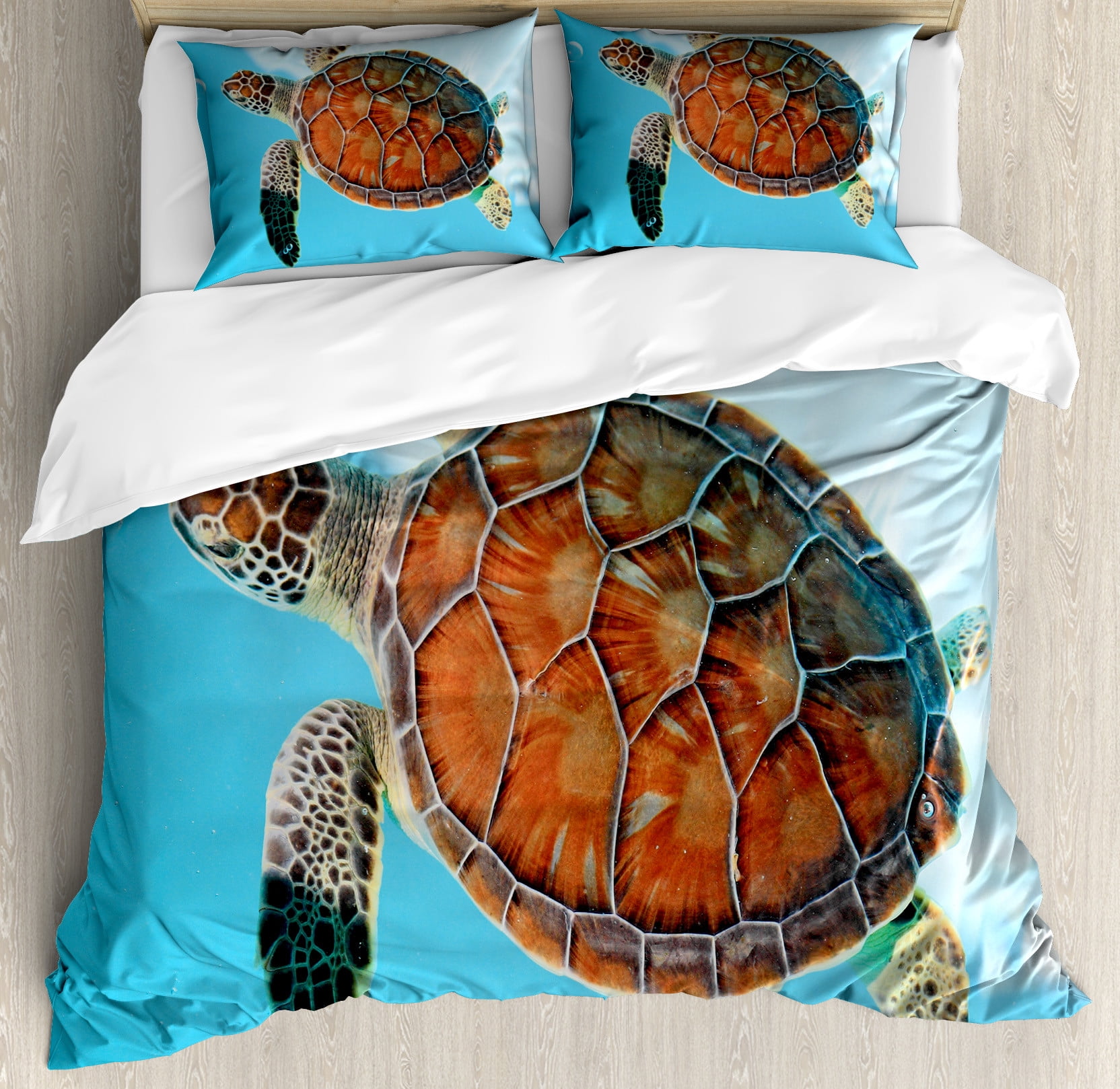 Turtle Duvet Cover Set, Endangered Species Sea Animal in Tropic ...