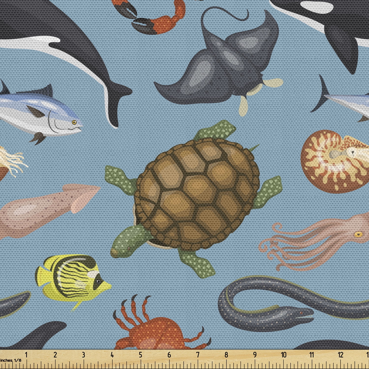 Turtle Fabric by The Yard, Illustration of Sea Animals Underwater ...