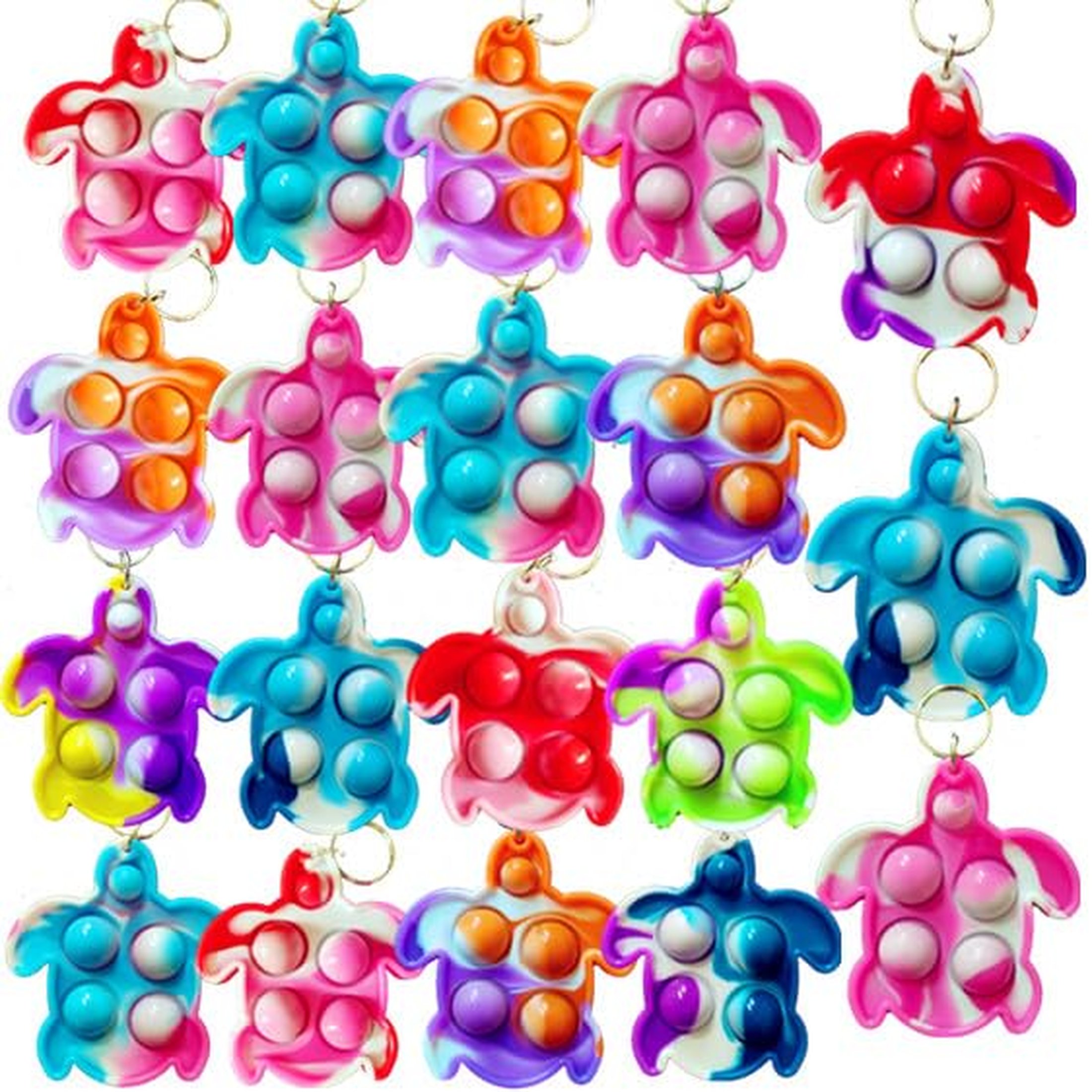 Turtle Fidget Keychain Party Pack - Bulk Mini Pop Sensory Toy Gift Set ...