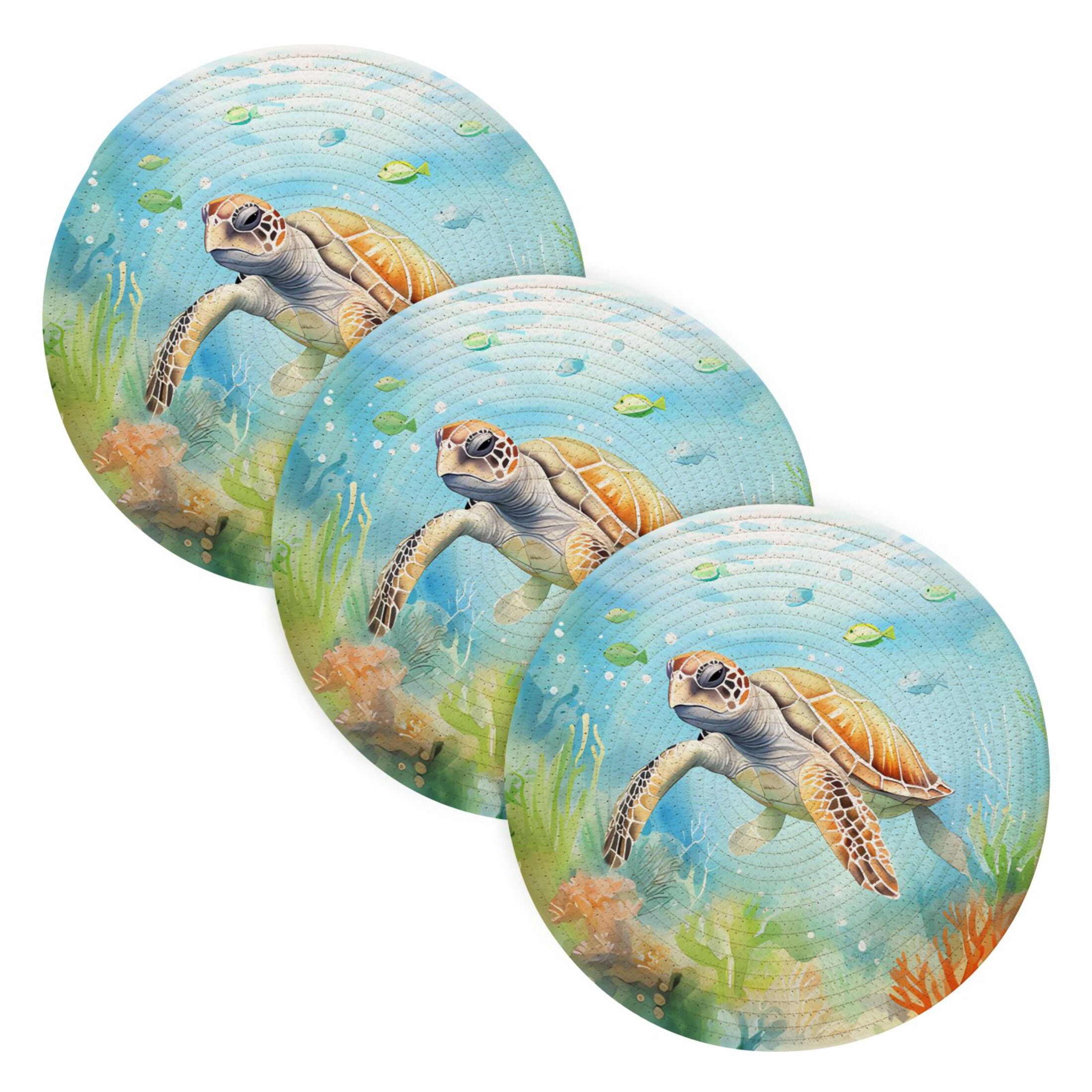 Turtle Fish Coral 3 Pcs Pot Holders Trivets Set Woven Heat-Resistant ...