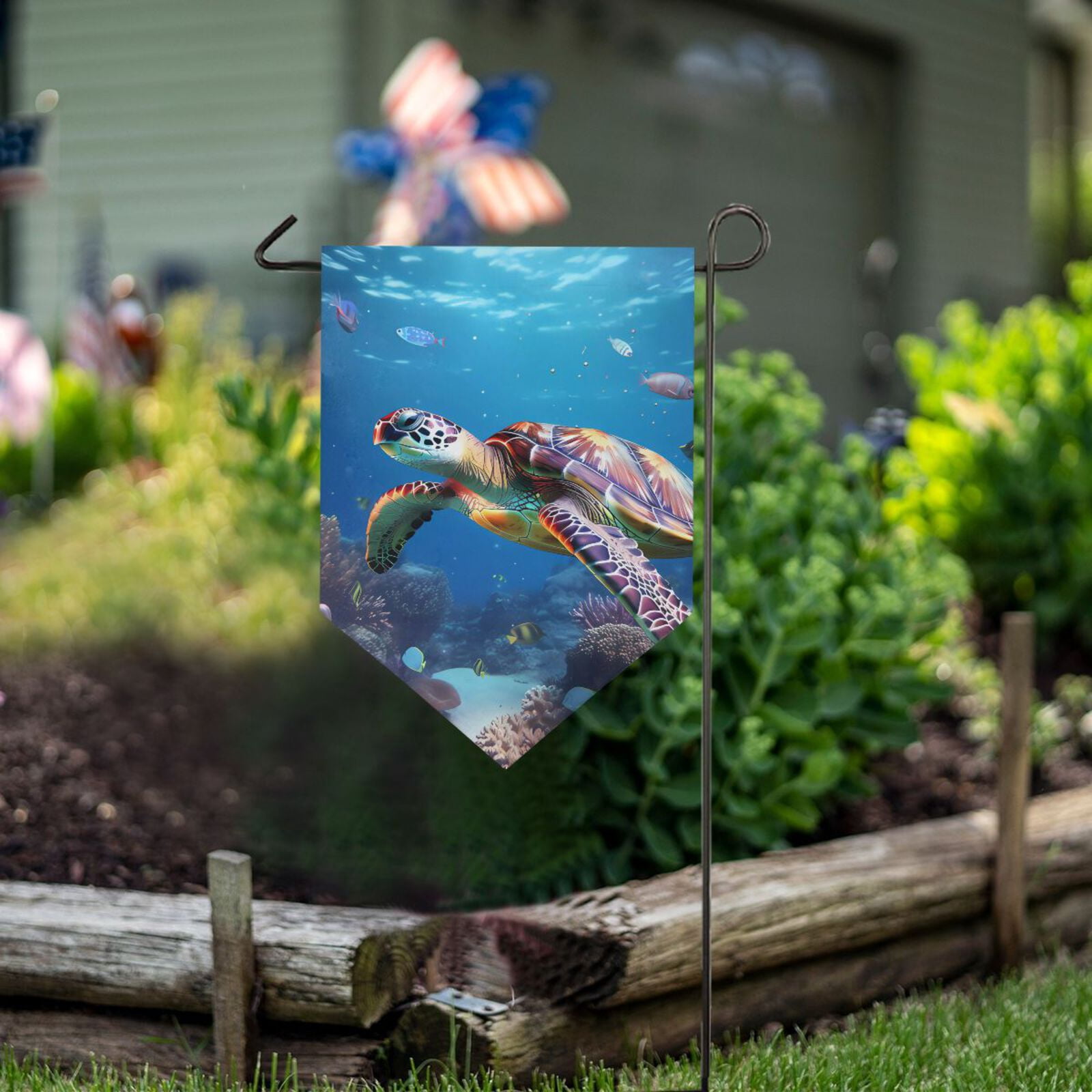 Turtle Fish Sea Coral Garden Flag 18" x 12.5" Double Sided Yard Lawn ...
