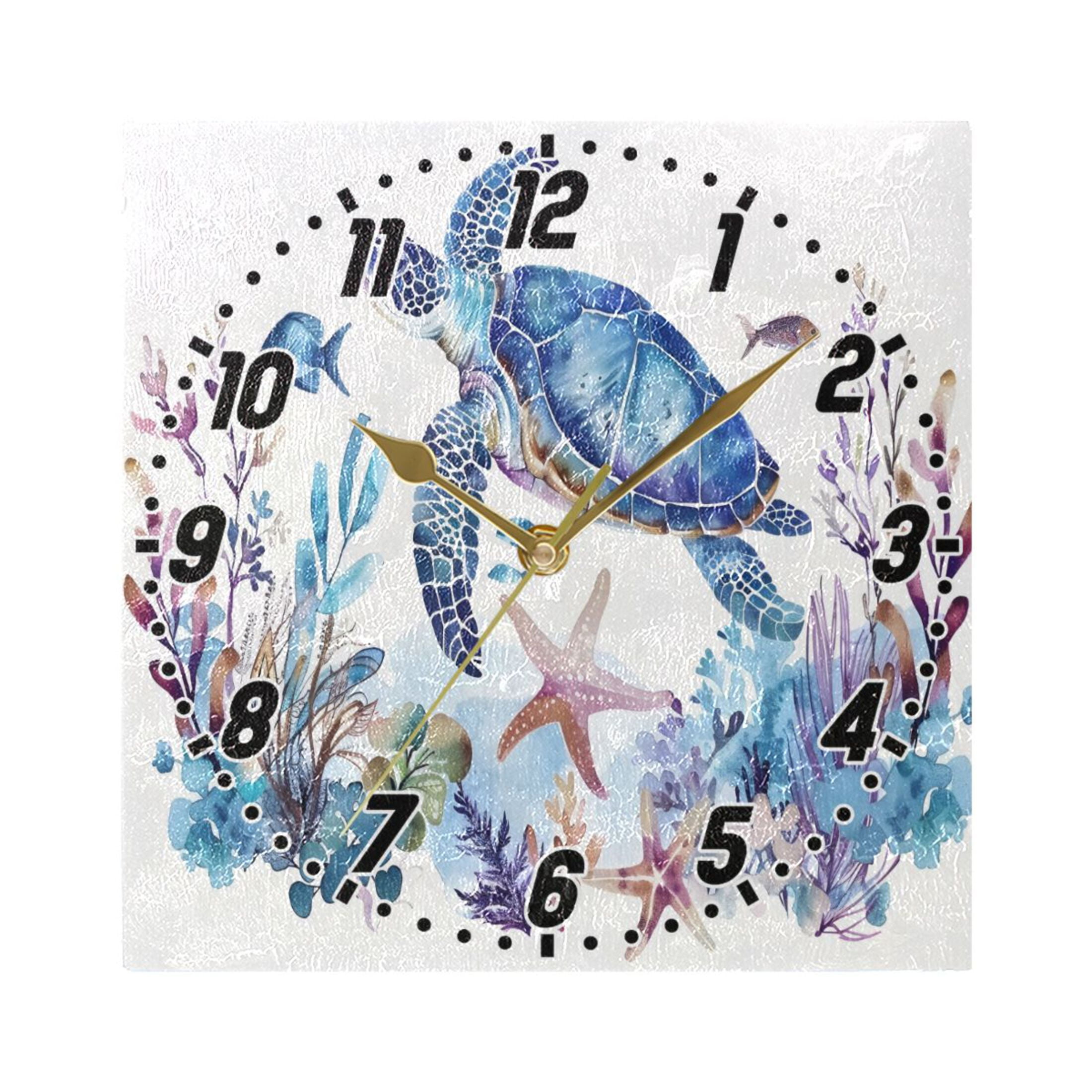 Turtle Fish Starfish Seaweed Wall Clock Battery Operated Silent Non ...
