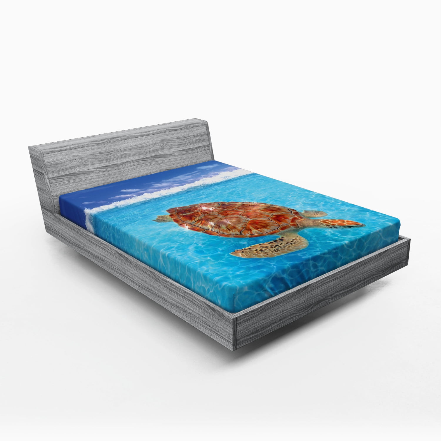 Turtle Fitted Sheet, Sea Turtle Chelonia Mydas on Water Surface ...
