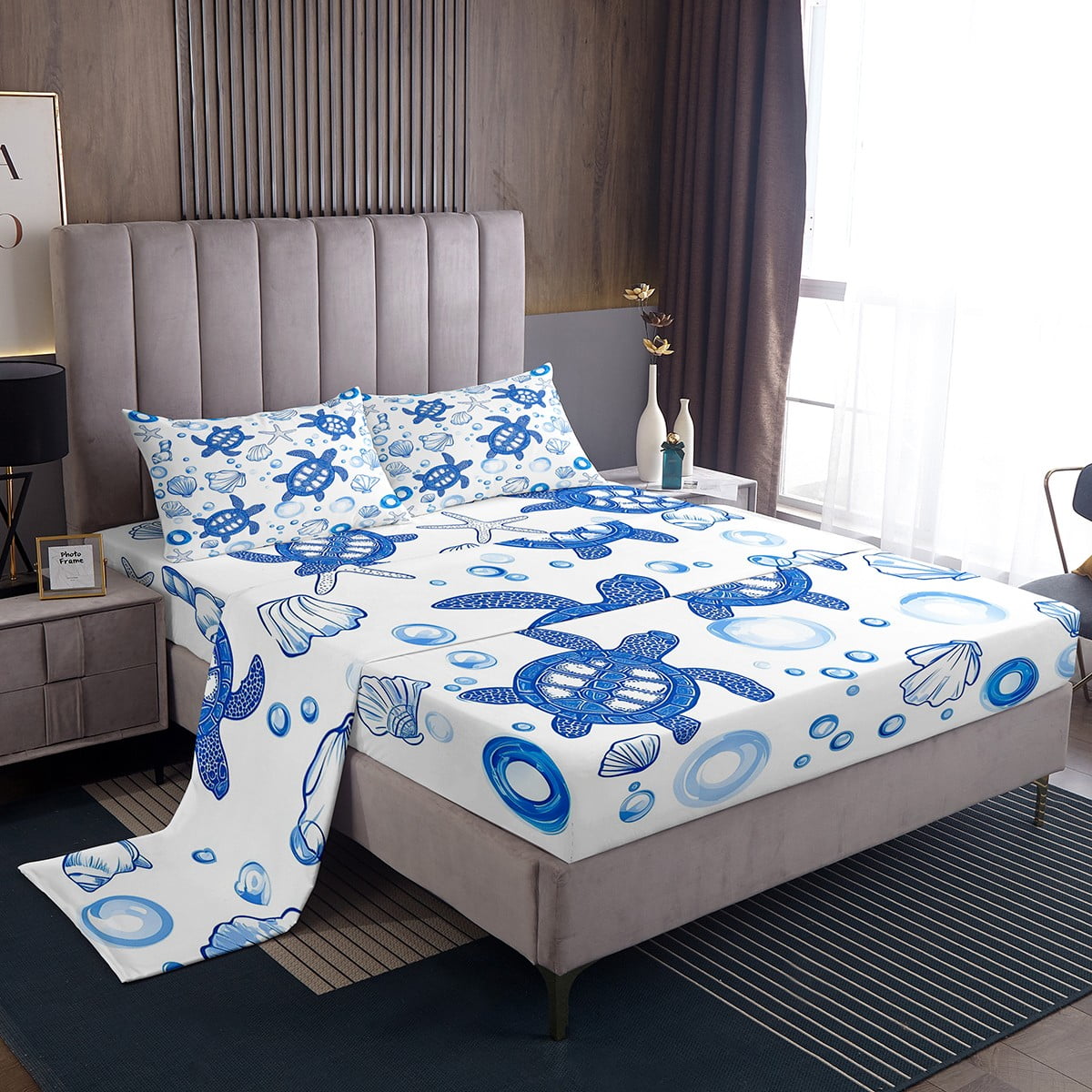 Turtle Full Sheet Set Room Decor,Cute Sea Tortoise Bedding Set Ocean ...