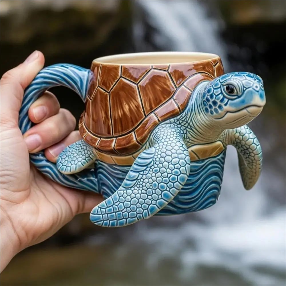 Turtle Handle Coffee Mug Ocean Coffee Cup Handcrafted Ocean 3d Coffee ...