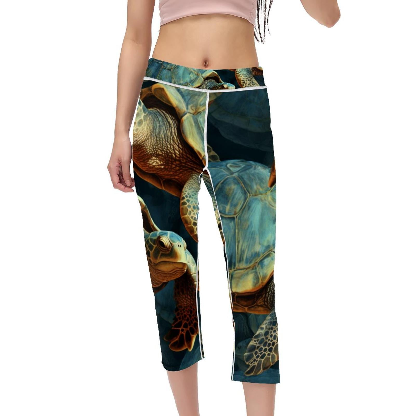 Turtle High Waisted Yoga Pants Capris Not See-Through Printed Suitable ...