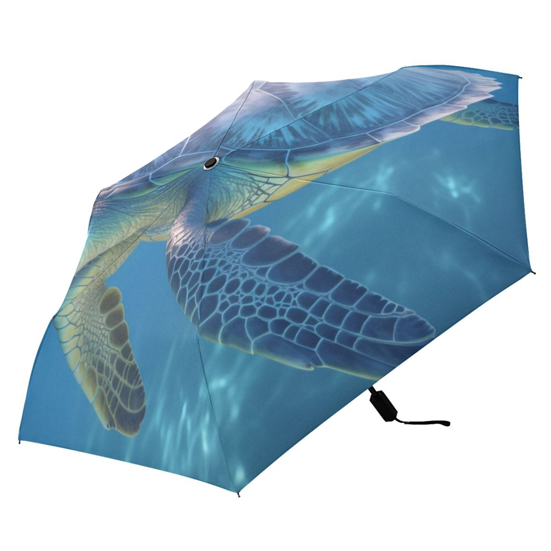 Turtle Is Swimming Compact Folding Umbrella for Rain Windproof Travel ...