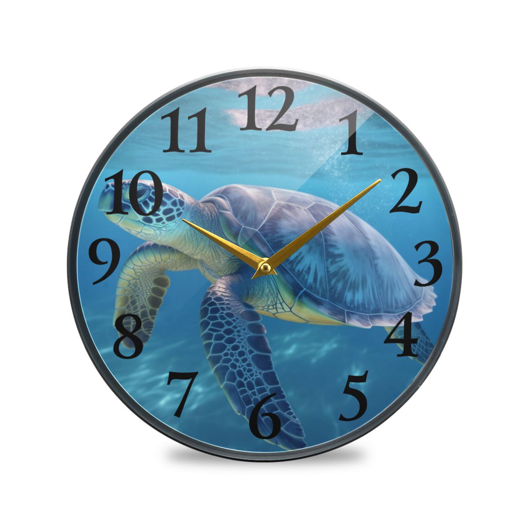 Turtle Is Swimming Wall Clocks Battery Operated 9.5 Inch Round Clock ...