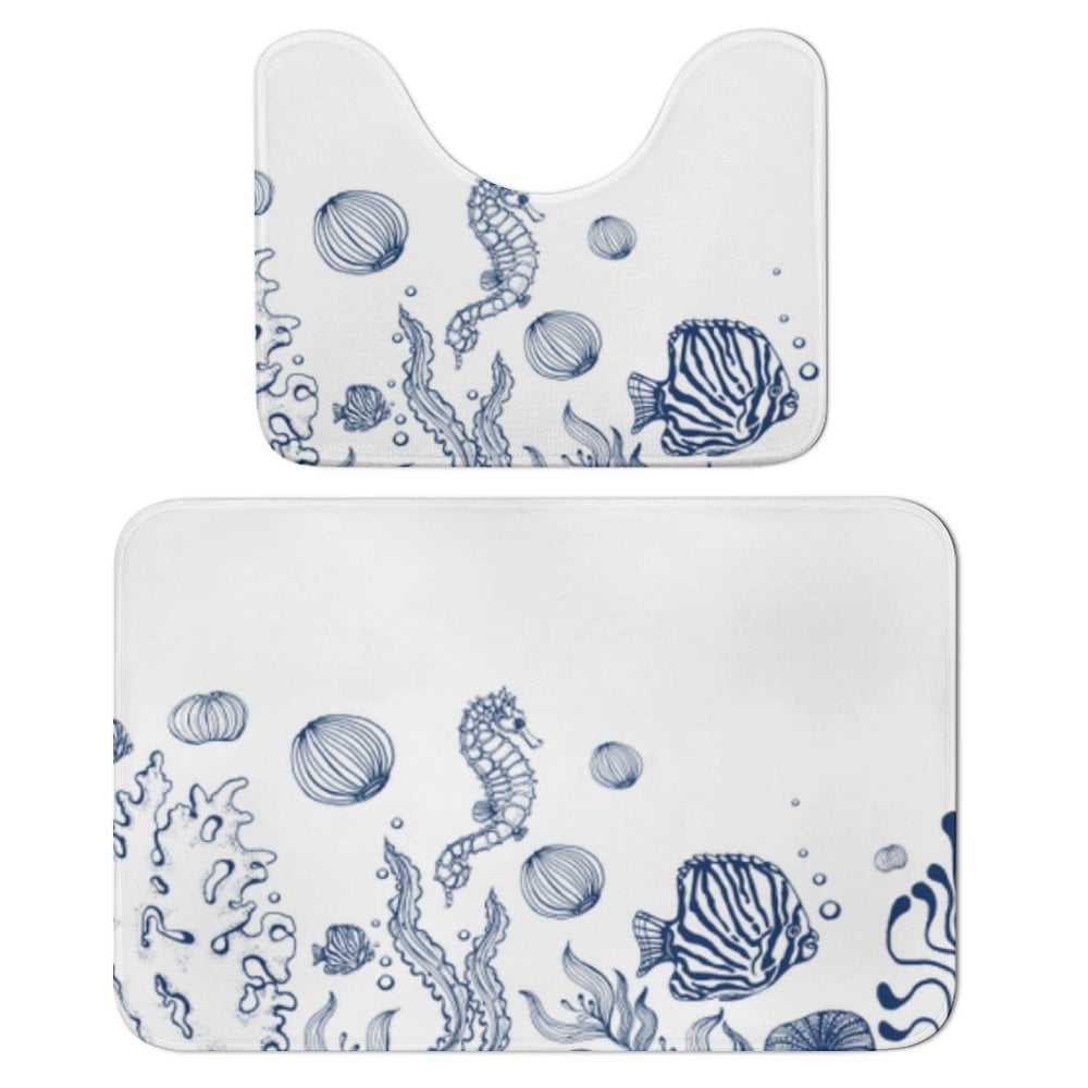 Turtle, Jellyfish Corals, Fish Bathroom Rugs Set 2 Pieces, Bathroom Set ...