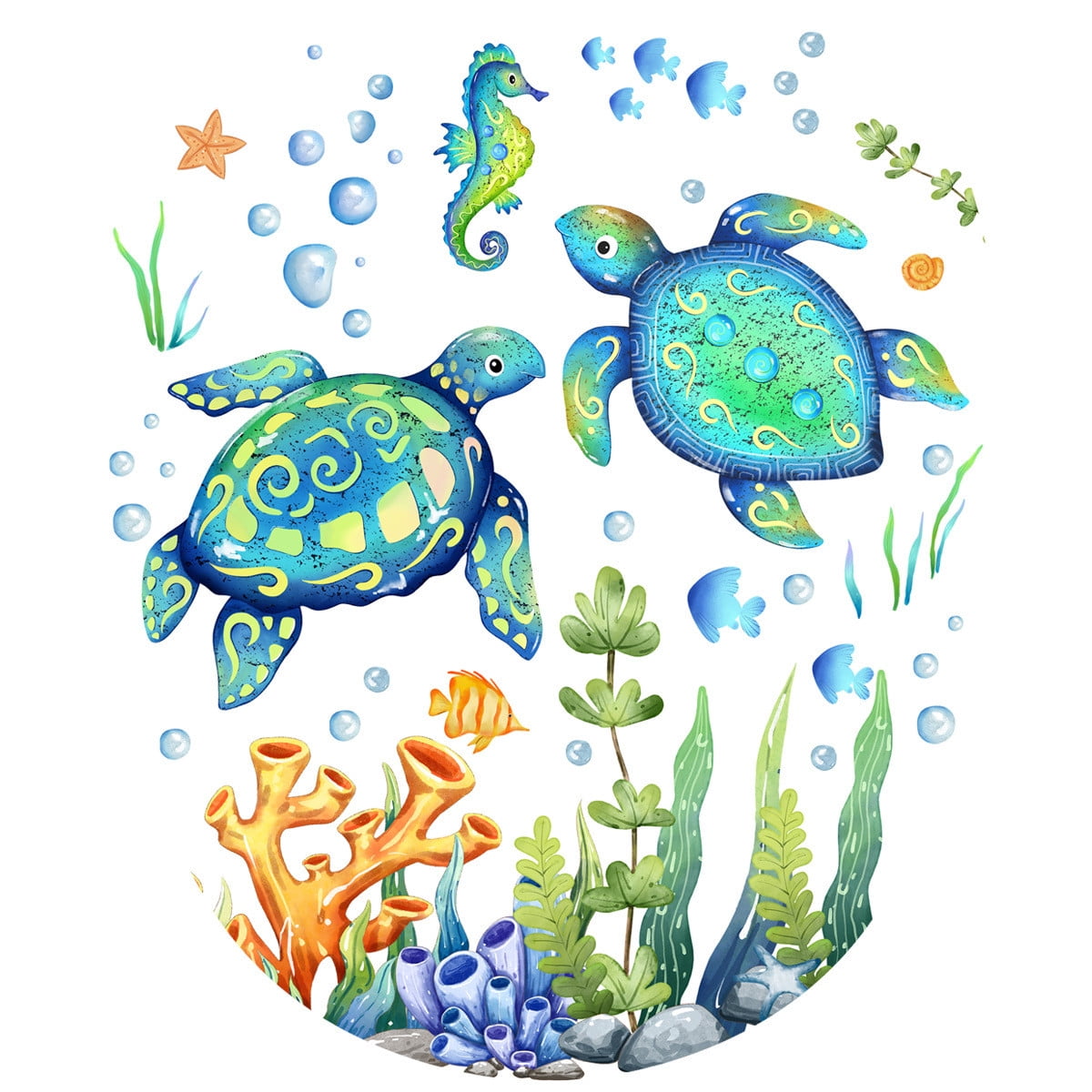 Turtle Jellyfish Seaweed Wall Stickers Toilet Stickers Bathroom ...