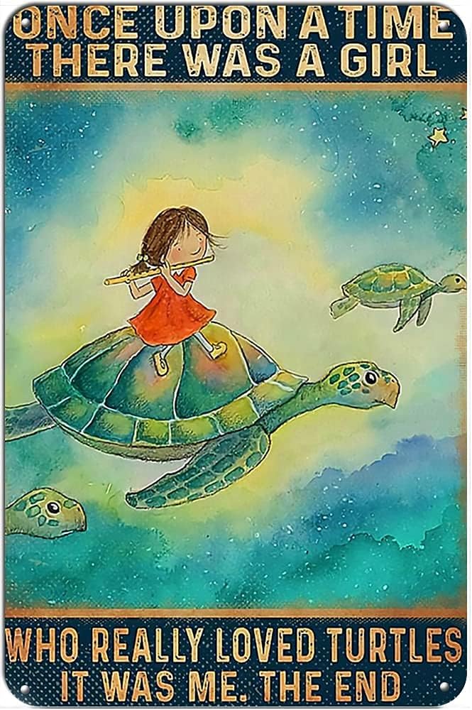 Turtle Knowledge Little Girl Sit On The Turtle Vintage Metal Tin Sign ...