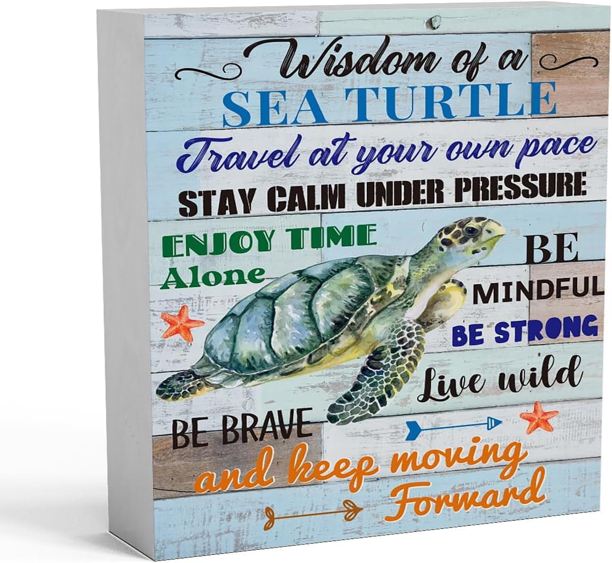 Turtle Lovers Wooden Box Sign, Motivational Sea Turtle Wood Block ...