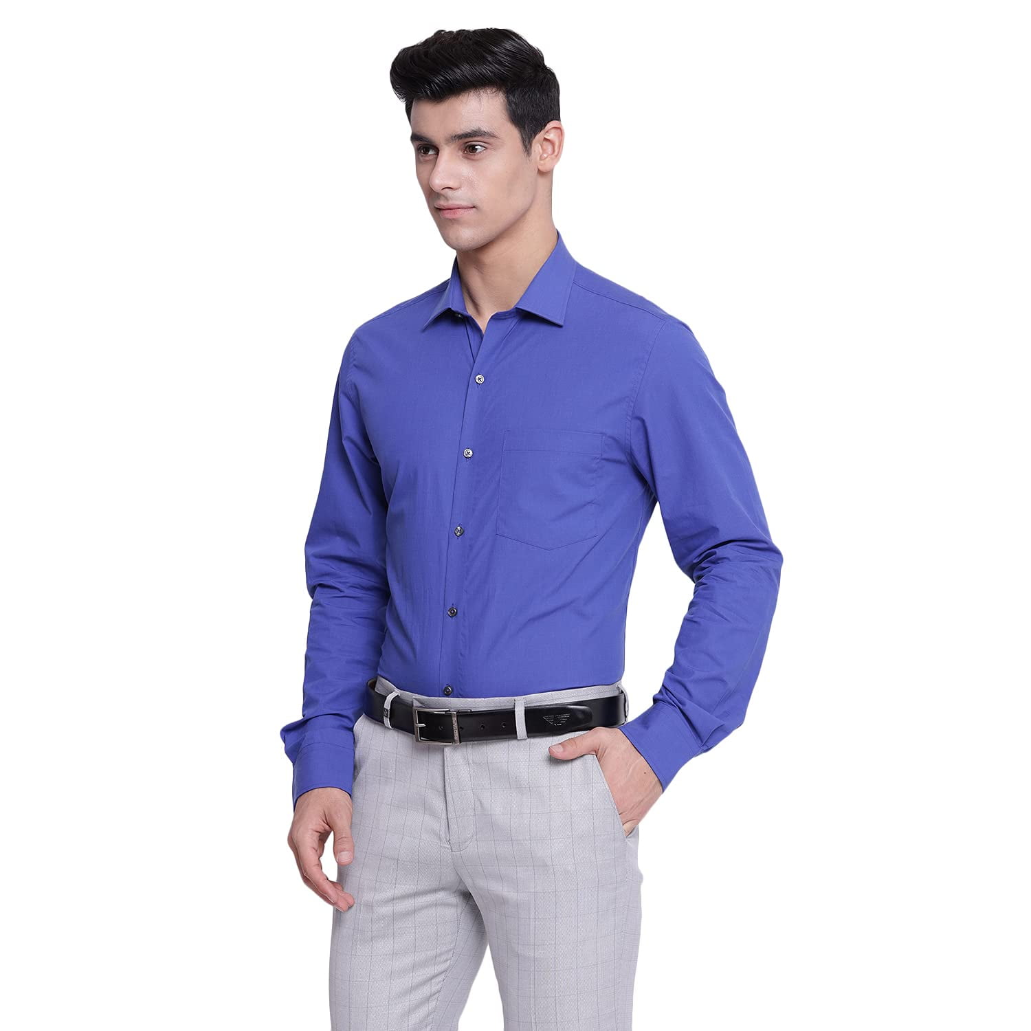 Turtle Men Giza Cotton Royal Blue Solid Slim Fit Full Sleeve Formal ...