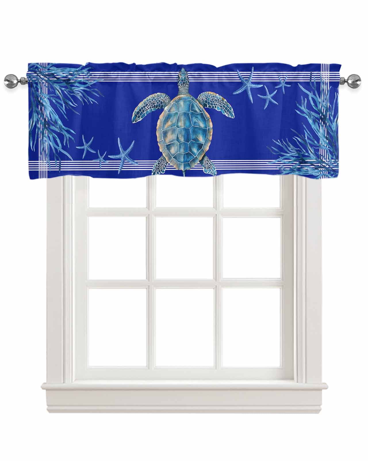 Turtle Navy Blue Kitchen Valances for Windows Farmhouse Linen Window ...