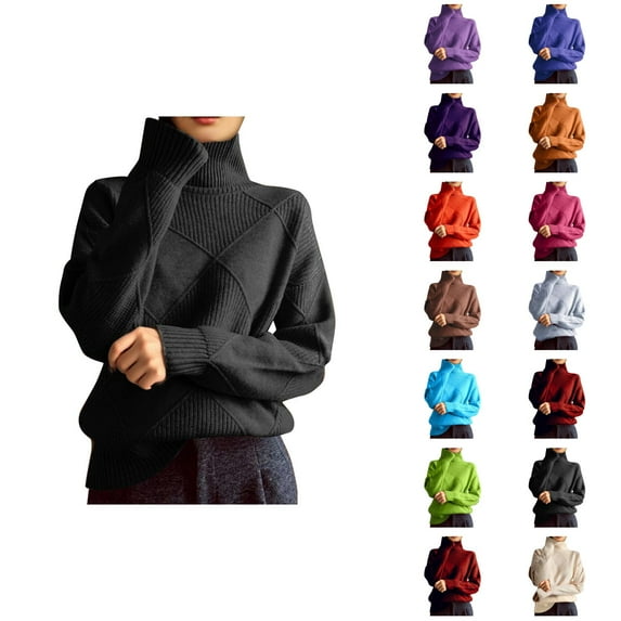 Turtle Neck Sweater for Women 2026 Fall Winter Casual Long Sleeve Plain ...