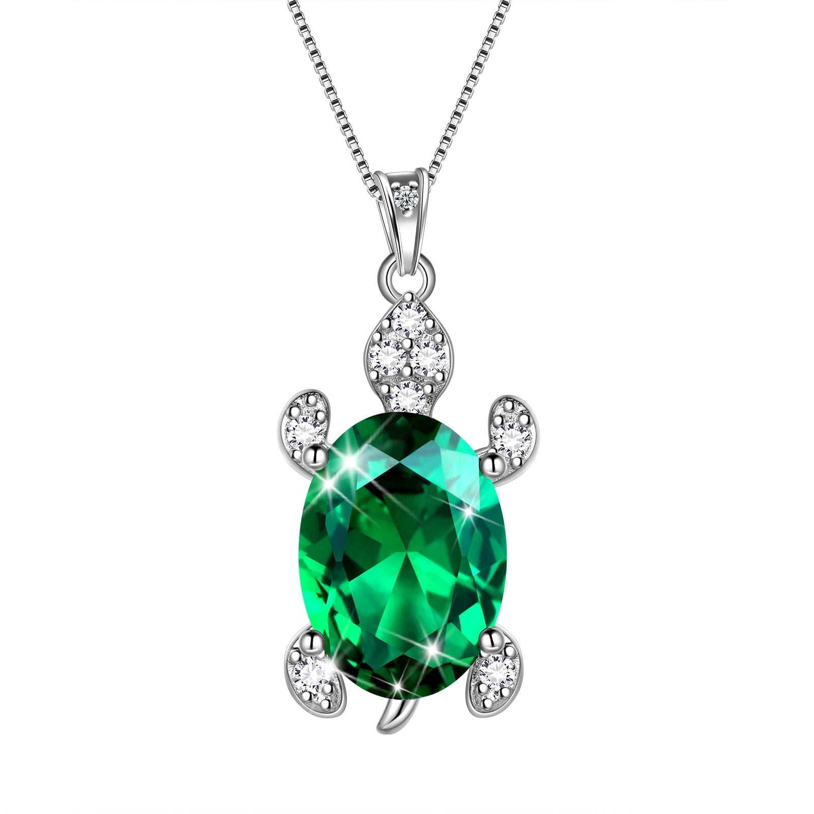 Turtle Necklace Emerald May Birthstone Necklaces 925 Sterling Silver ...